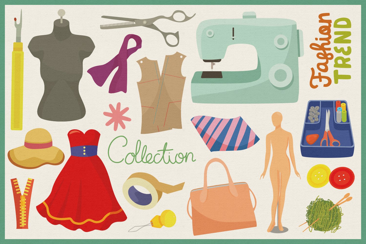 Fashion Design Vector Clipart and Seamless Pattern