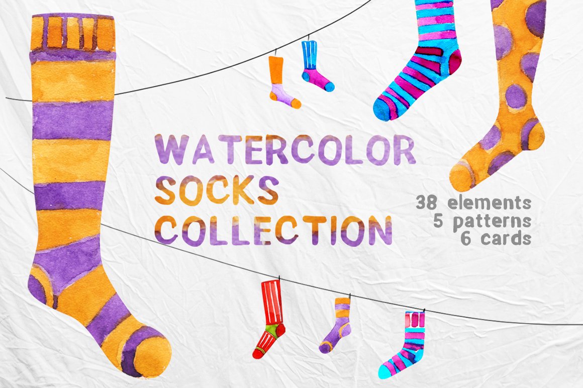 Watercolor socks set (17671) | Illustrations | Design Bundles