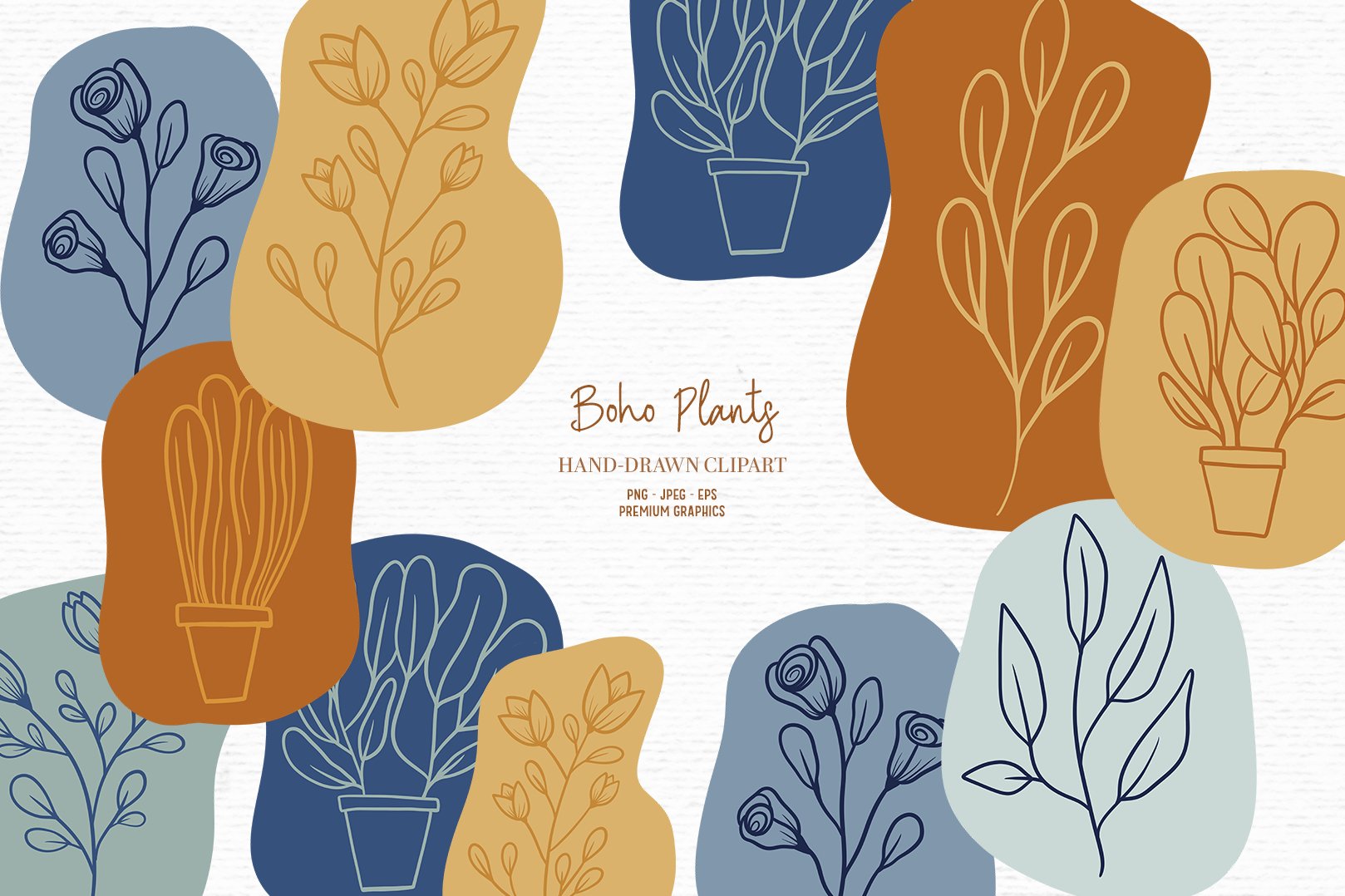 Hand-drawn boho clipart | Bohemian plants and flower clipart