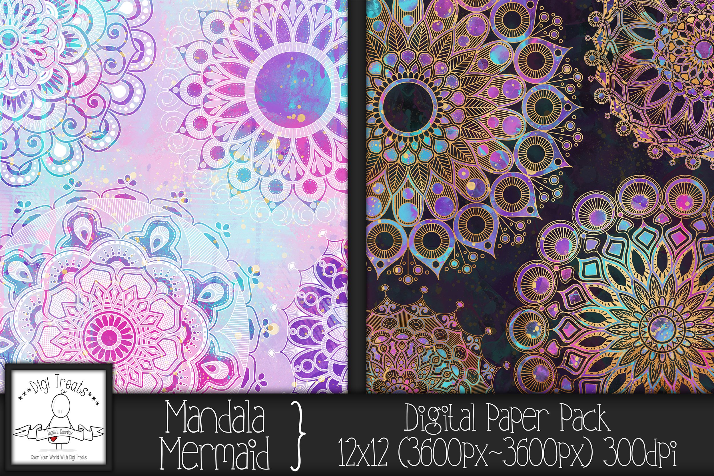 Mandala Mermaid 12x12 Digital Paper Pack (499911) | Elements | Design ...