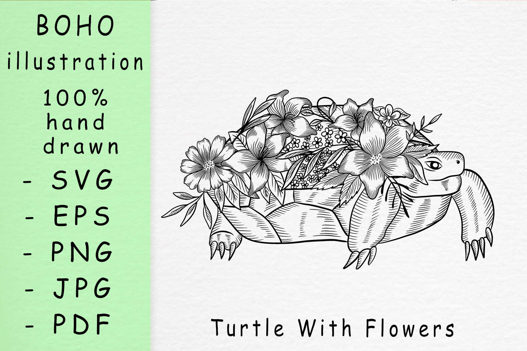 Boho illustration /Turtle With flowers