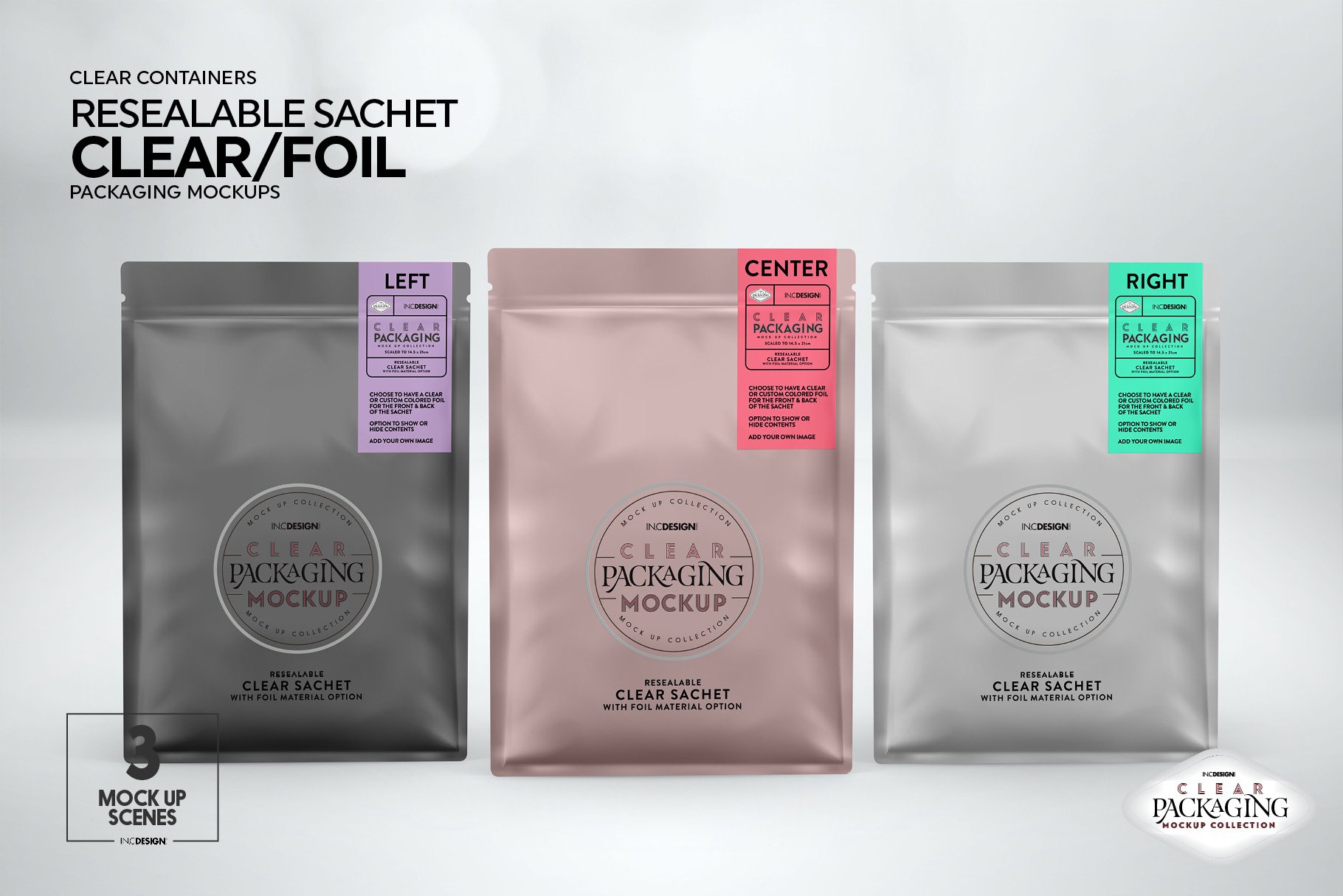 Clear Foil Sachet Packaging Mockup (161940) | Branding | Design Bundles