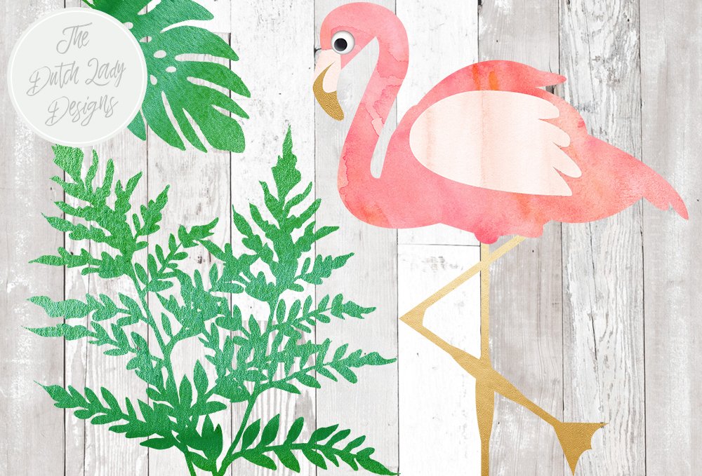 Flamingo & Tropical Leaf Clipart (66663) | Illustrations | Design Bundles
