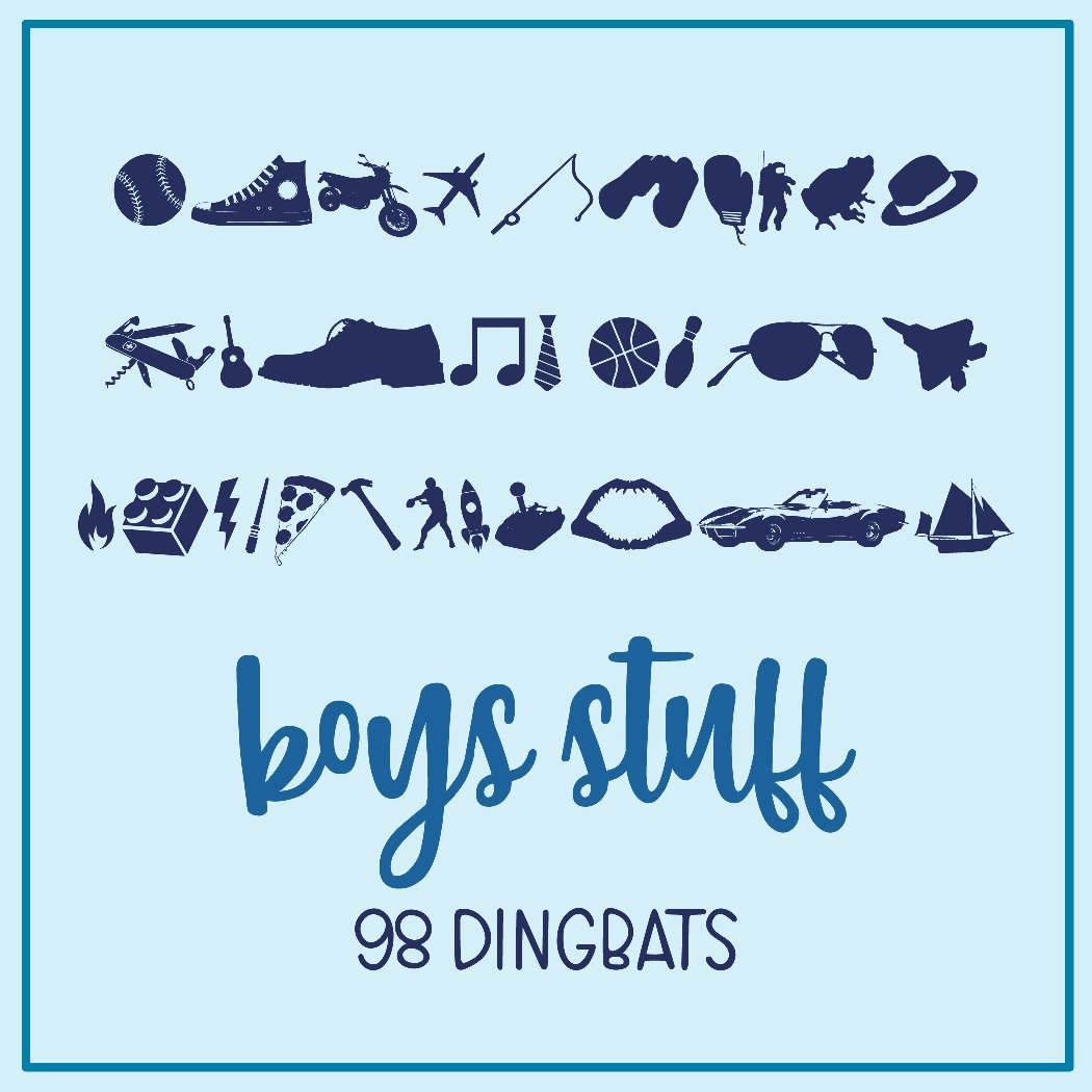 212 Boys Stuff Dingbat Font (353586) | Dingbats | Font Bundles