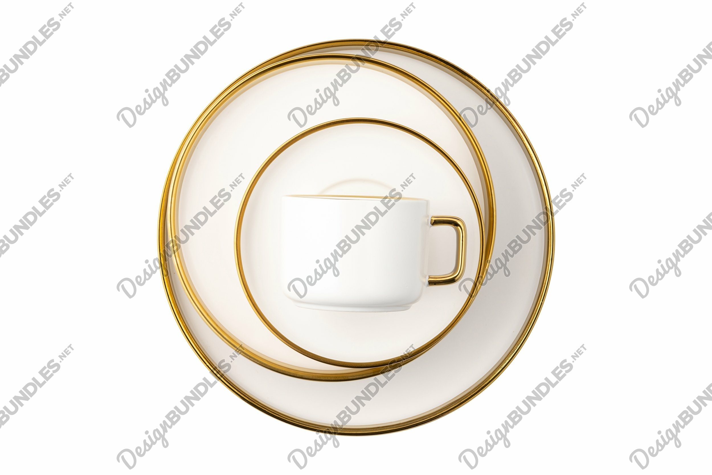 Set of white ceramic plate and cup isolated on a white 3 pcs