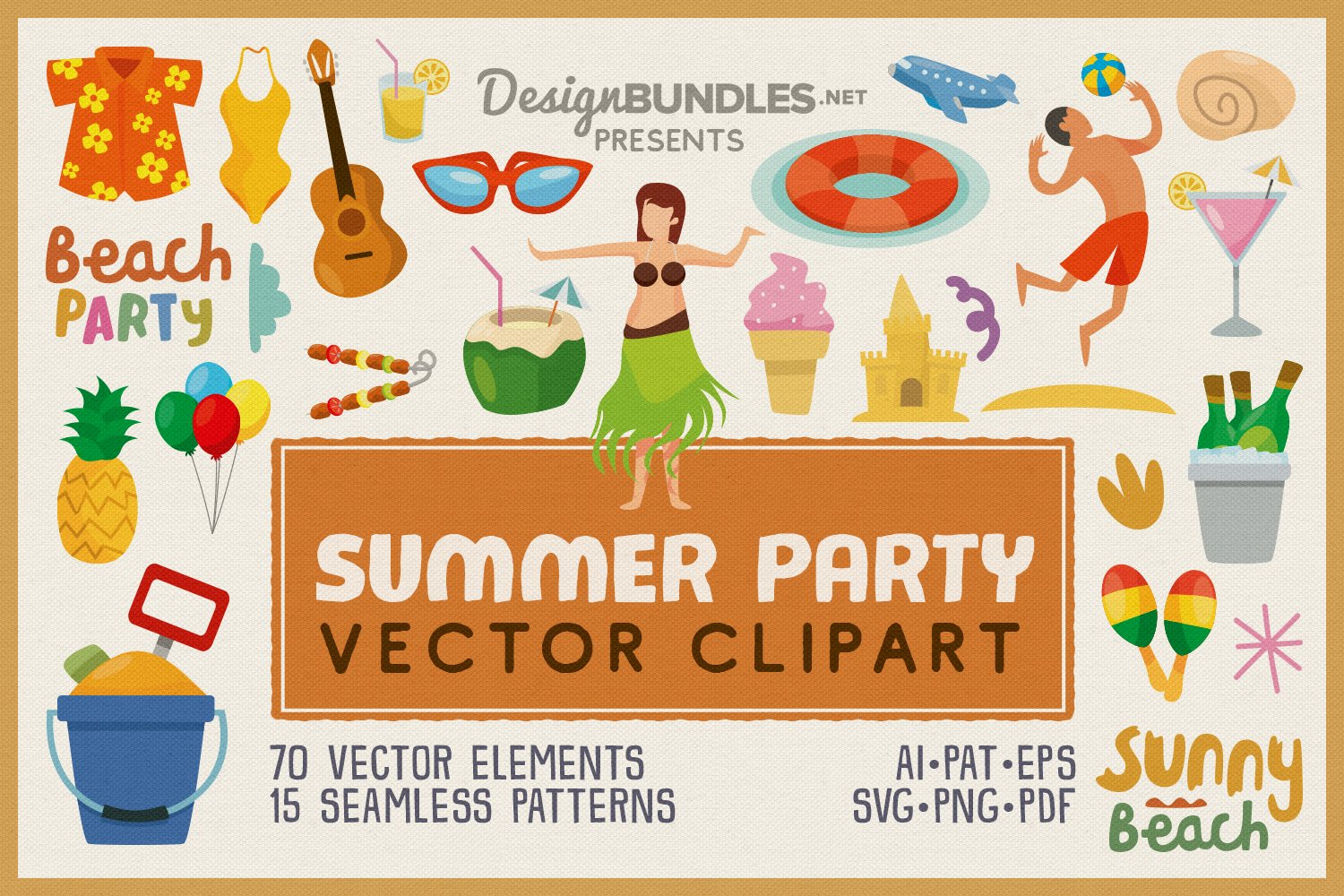 Summer Party Vector Clipart and Seamless Pattern