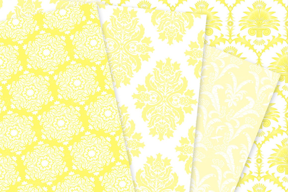 28 Yellow Damask Patterns - Seamless Digital Papers Bundle (42889 ...