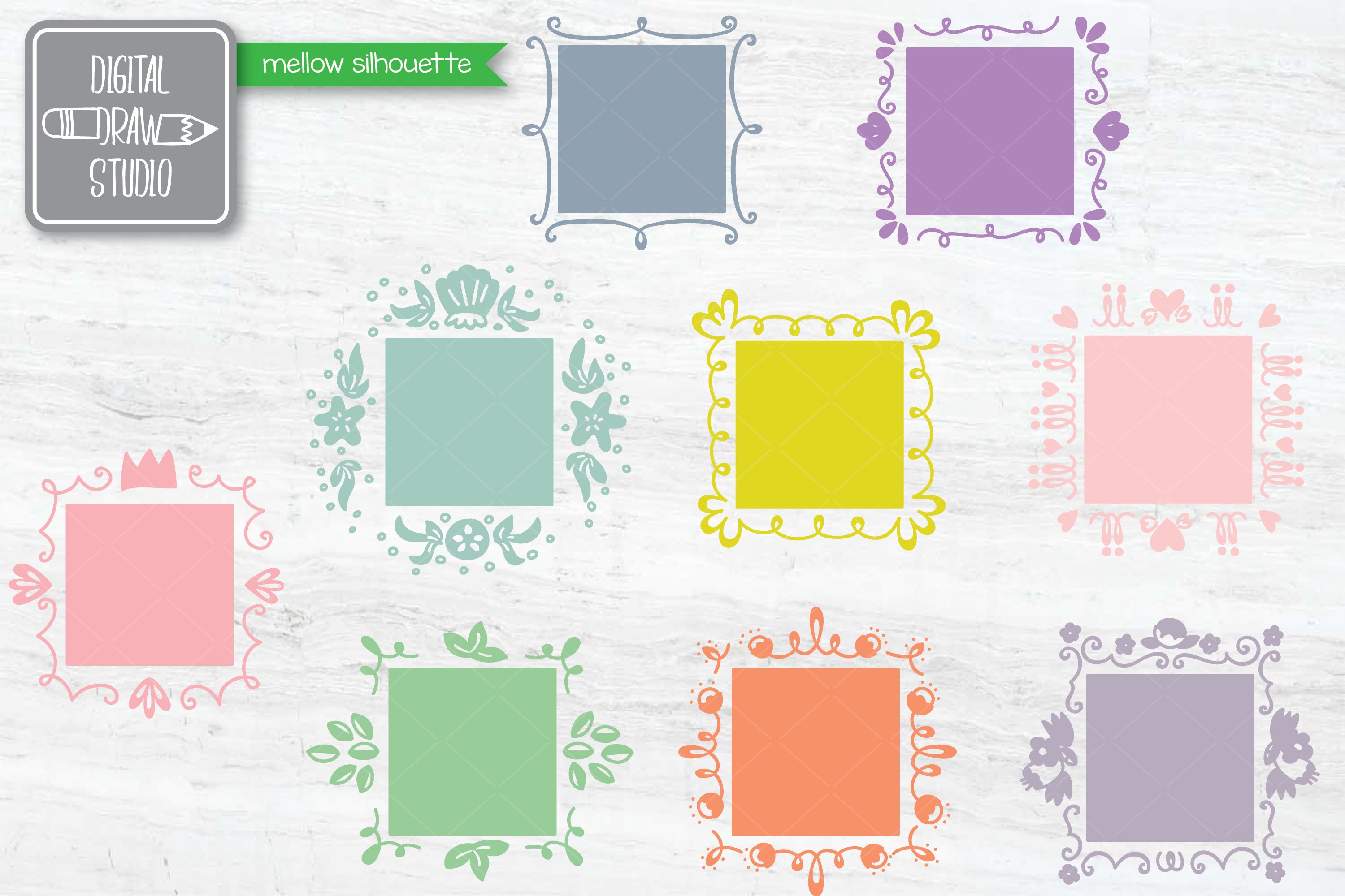Square Frame Color, Hand Drawn Border, Monogram Wreath (977826 ...