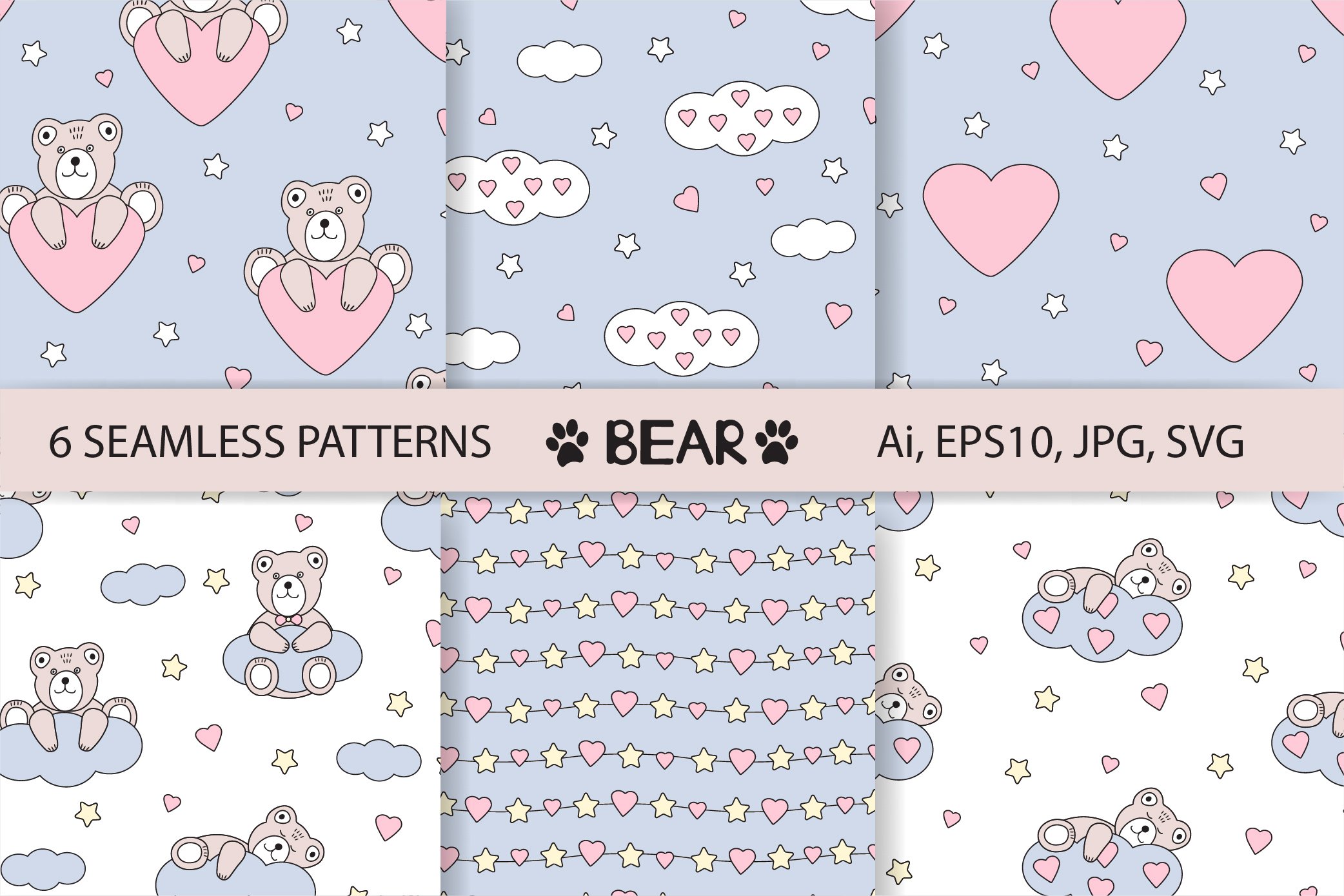Bear digital paper, baby digital paper, cute bear seamless (1141078 ...