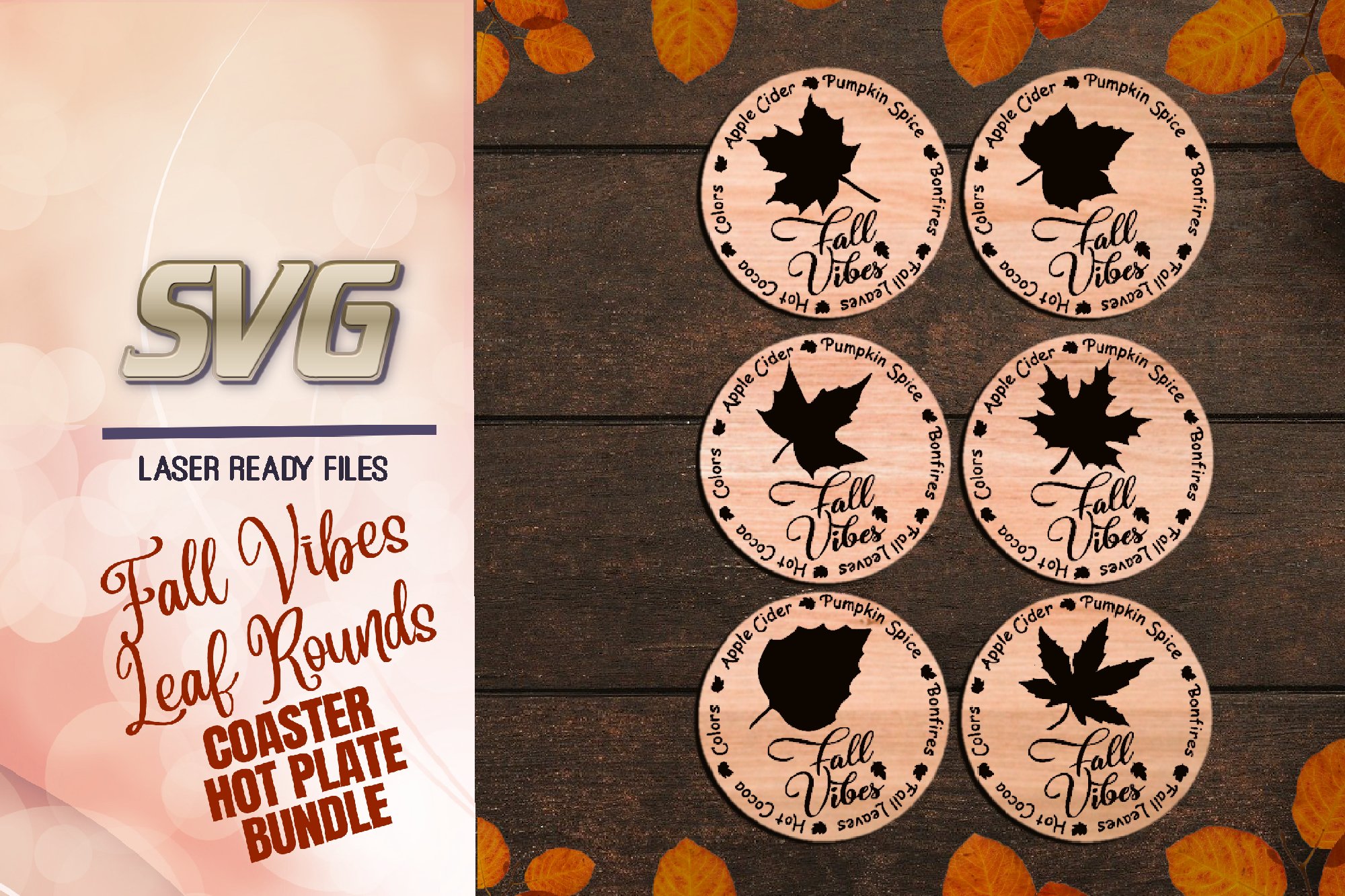 Fall Leaf Coaster Pot Holder Svg Glowforge Files (917201) | Laser ...