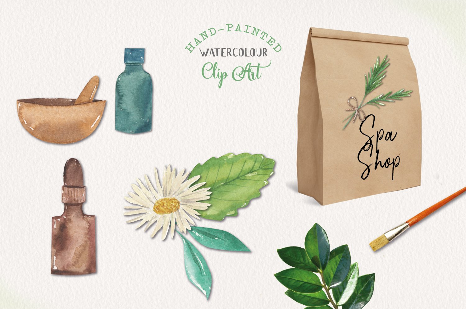 Essential Oils Relax Spa Watercolors Clipart Elements