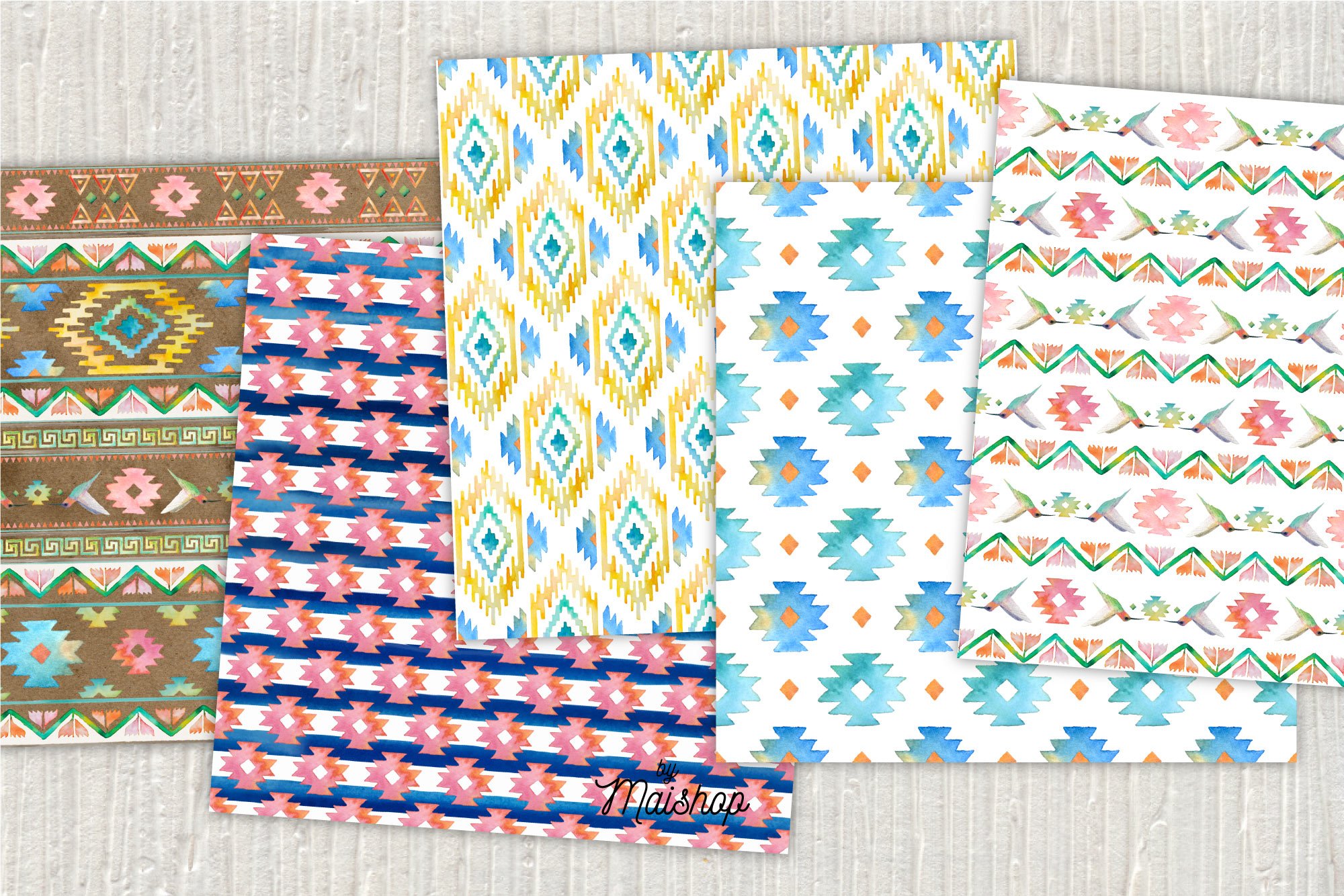 Seamless Digital Paper Pack - Watercolor Navajo (366909) | Patterns ...