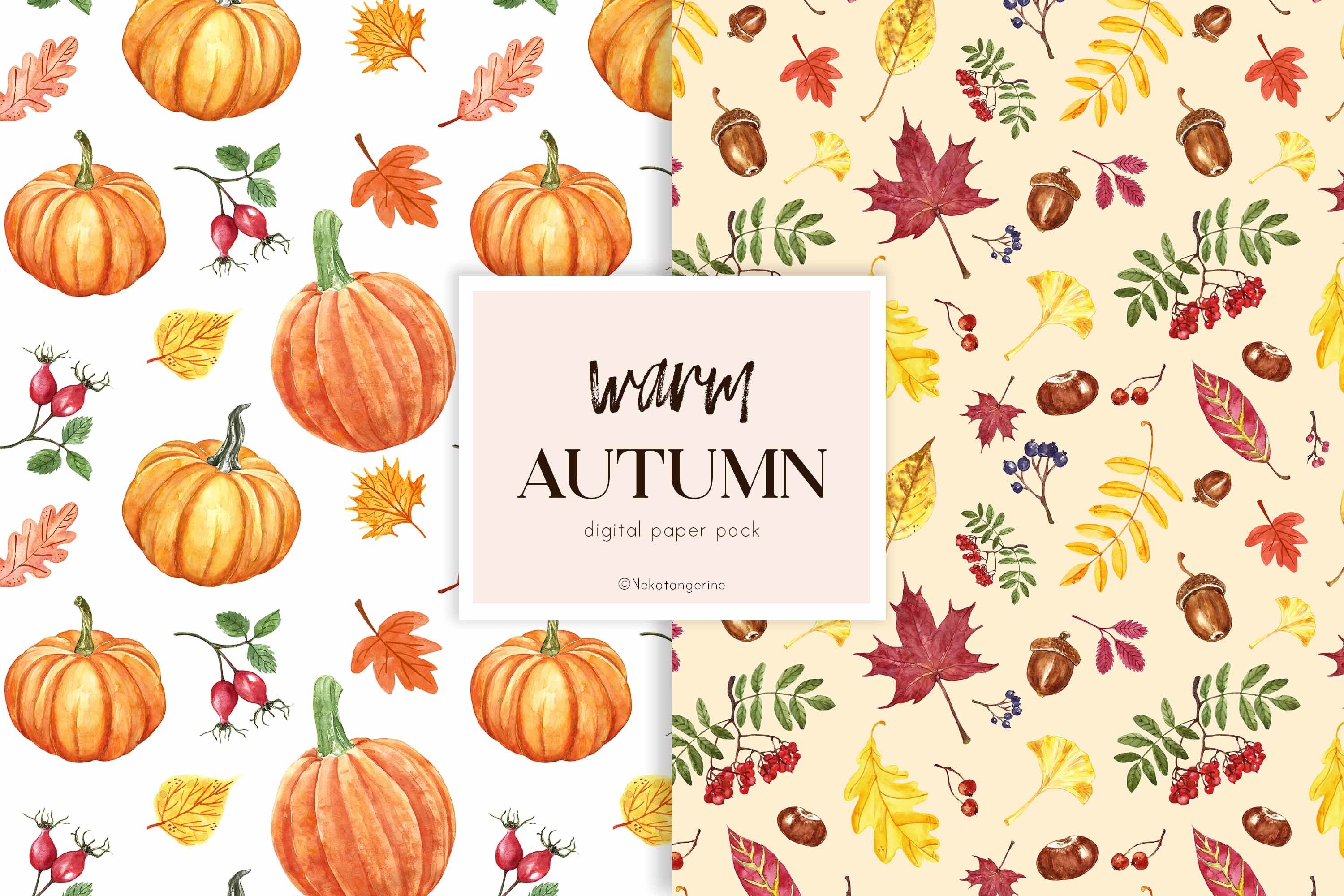 Fall Digital Paper pack Pumpkin seamless patterns Watercolor (884289 ...