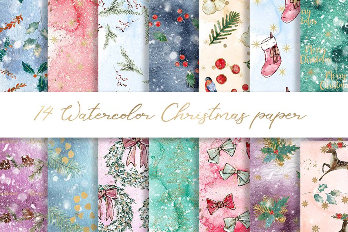 Watercolor Christmas digital paper pattern (1079110) | Patterns ...