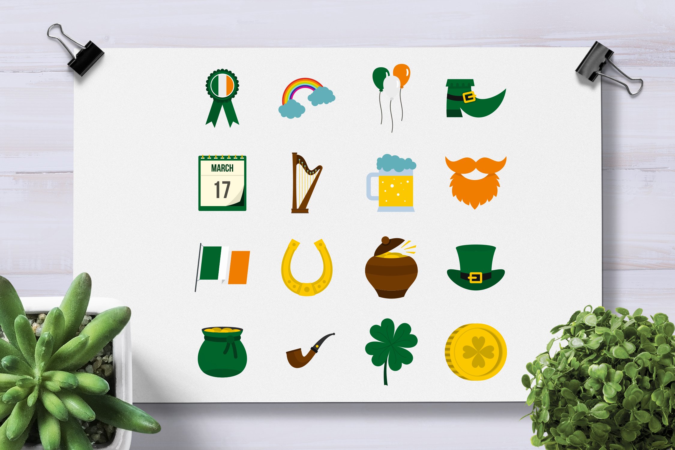 Saint Patrick icons set in flat style (107798) | Icons | Design Bundles
