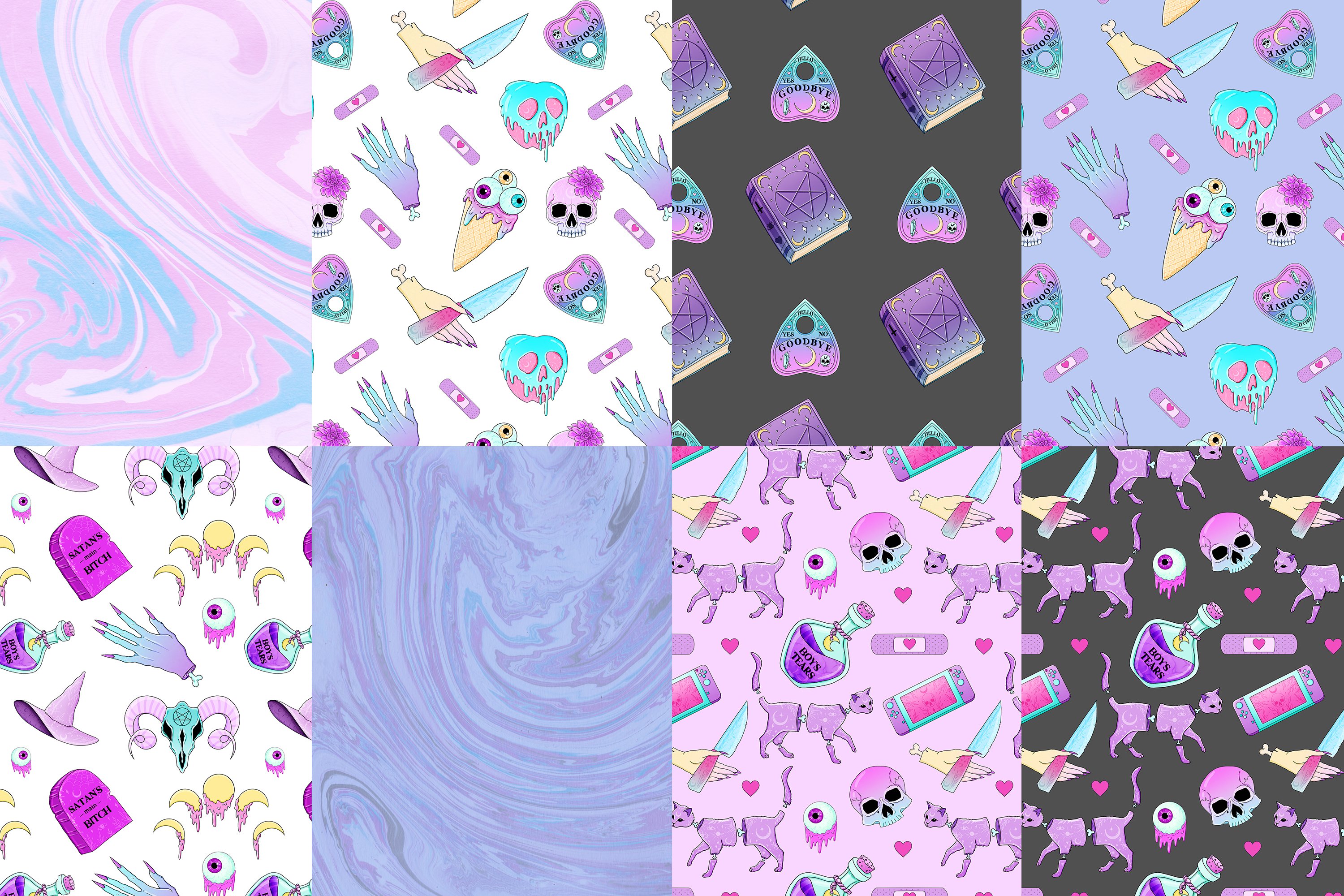 Creepy and Cute pastel goth seamless pattern, Cute Halloween (984231 ...