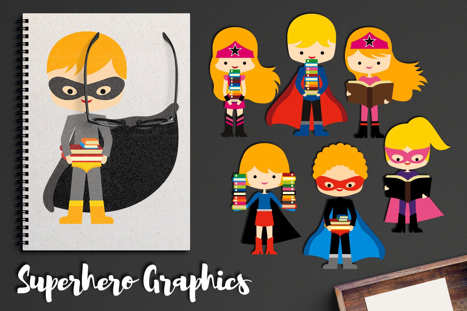 Back to school Superhero Books Clip Art - Graphics Bundle (78574 ...