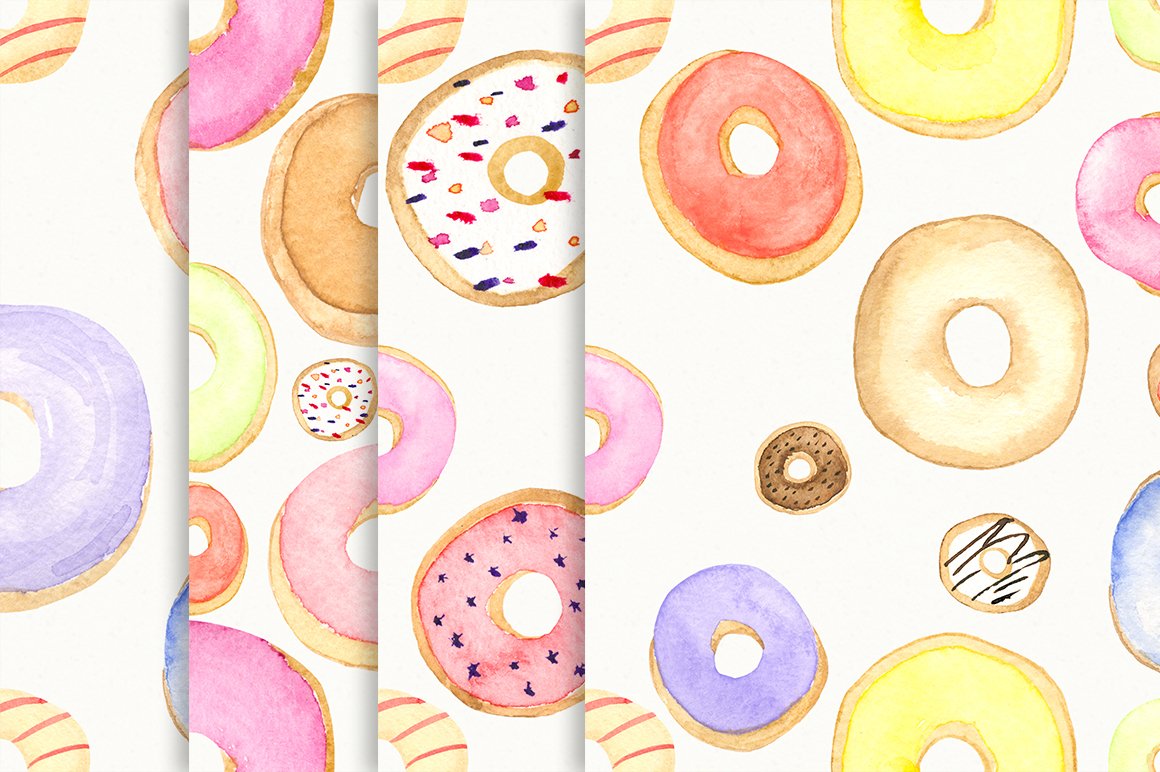 WATERCOLOR DONUTS (5140) | Illustrations | Design Bundles
