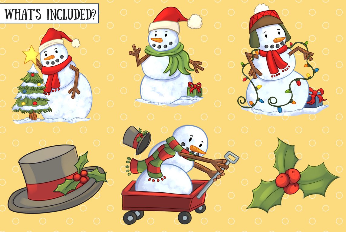 Winter Snowmen Clip Art Collection (105891) | Illustrations | Design ...