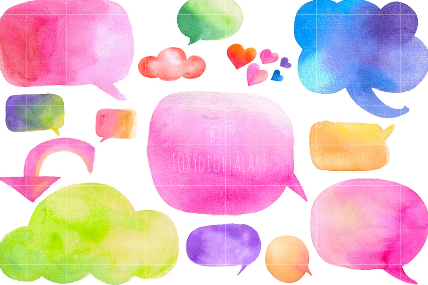 Watercolor Speech Bubbles Clipart Hand Painted (125217) | Illustrations ...