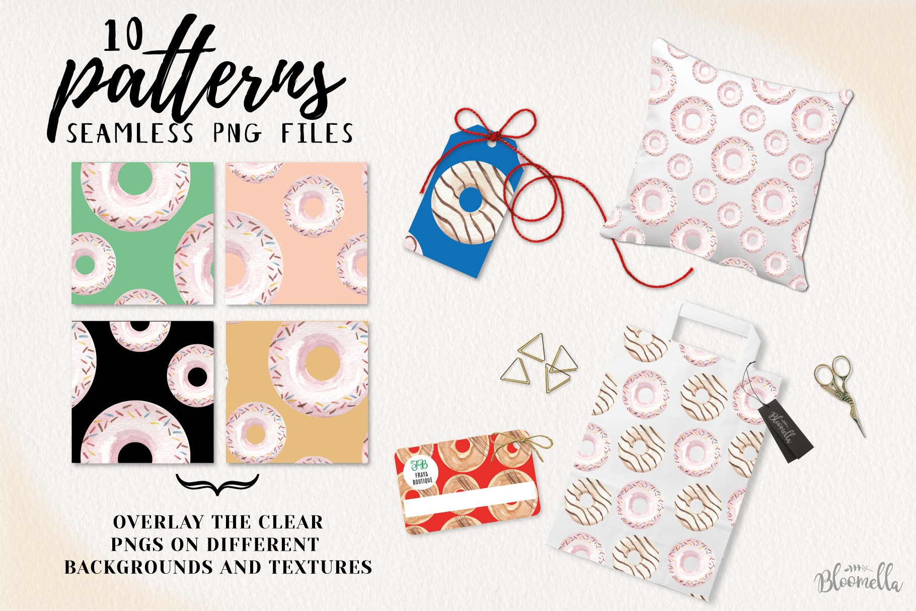 Donut Seamless Patterns Digital Papers Doughnut Food Treats