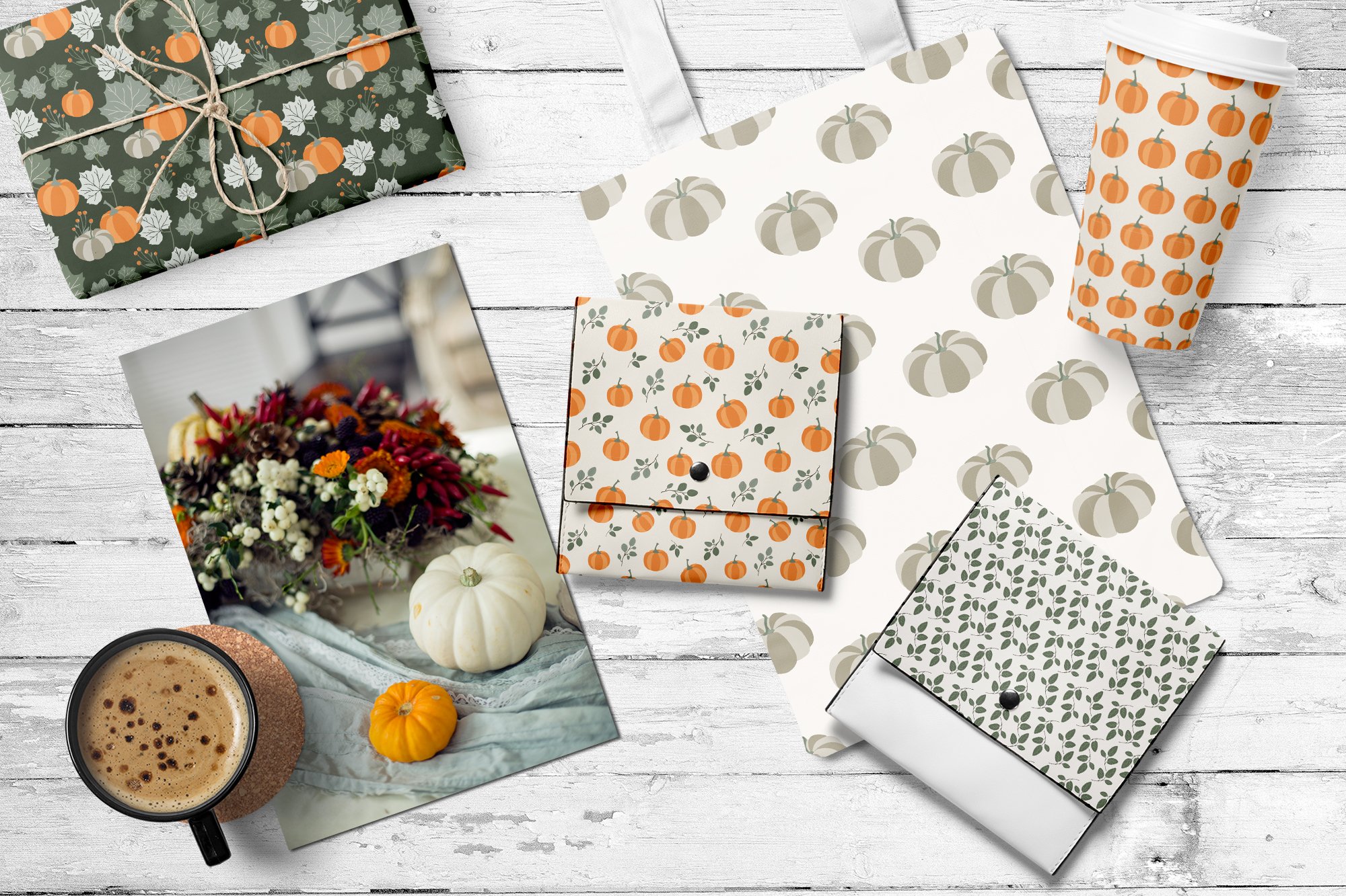 Autumn Pumpkin patterns (422006) | Patterns | Design Bundles