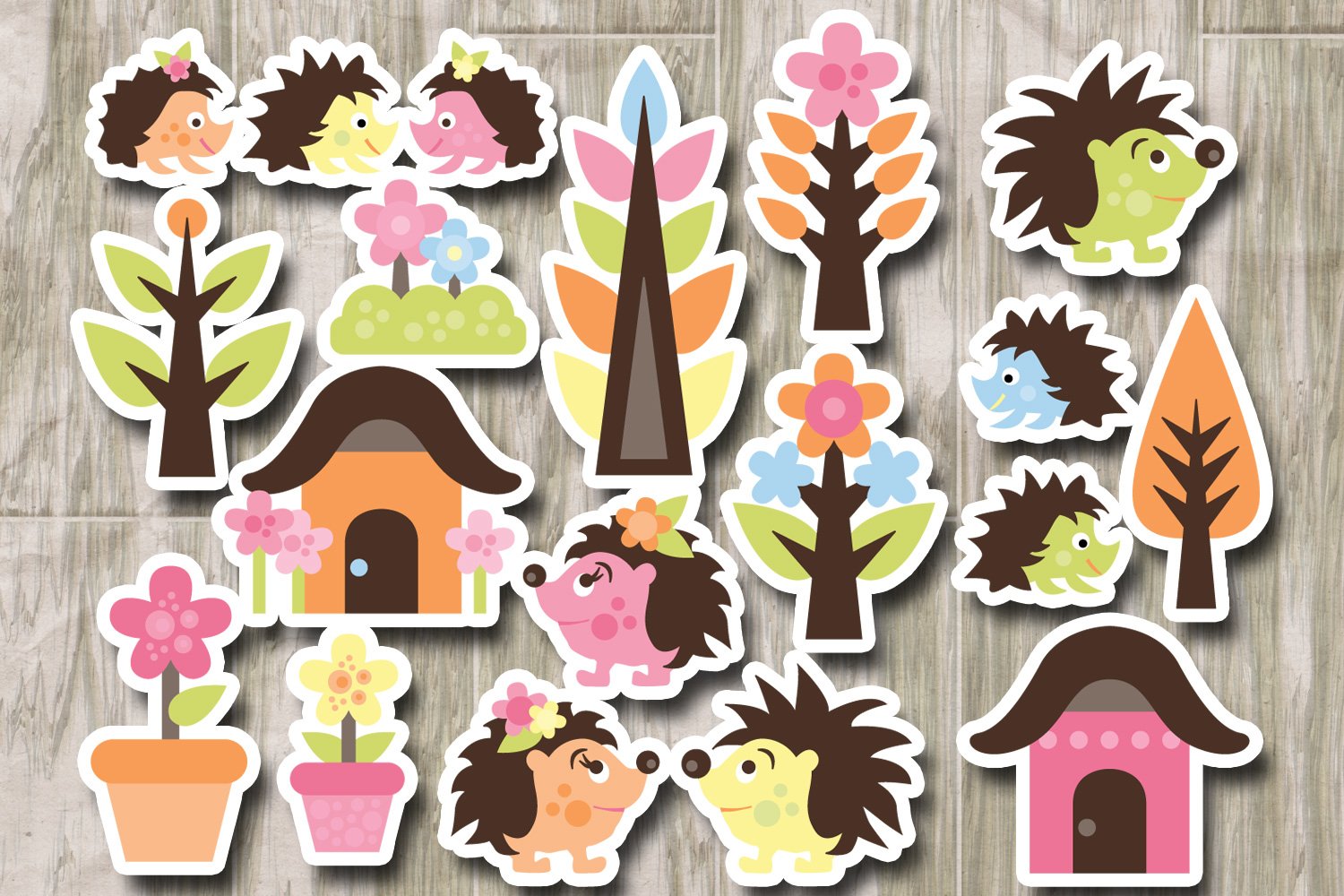 Hedgehogs clip art graphics (83979) | Illustrations | Design Bundles
