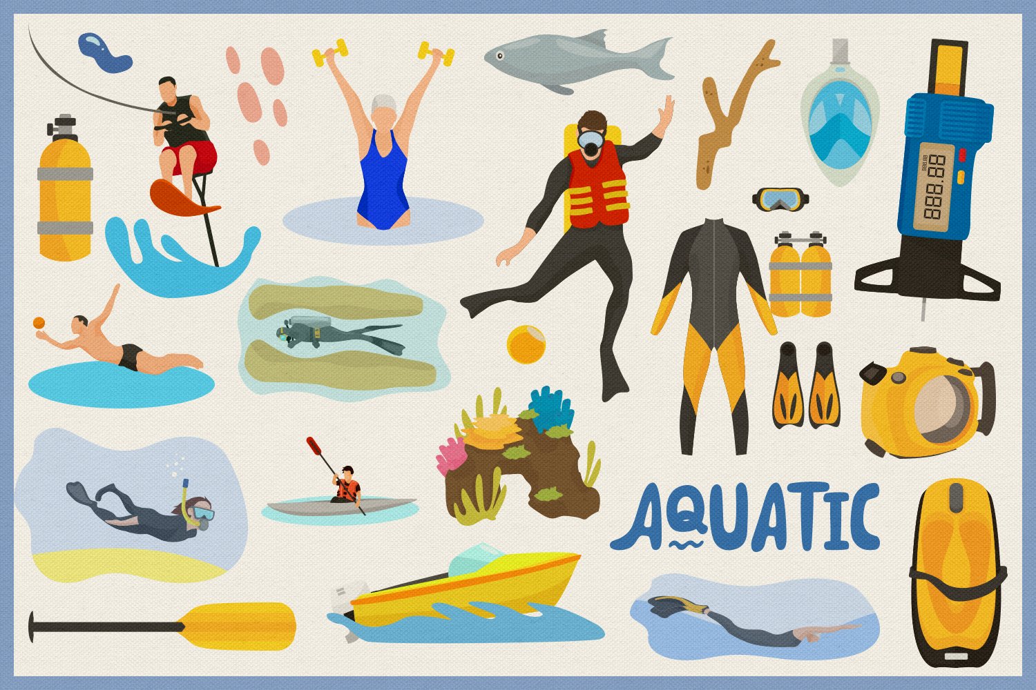 Water Sports Vector Clipart and Seamless Patterns