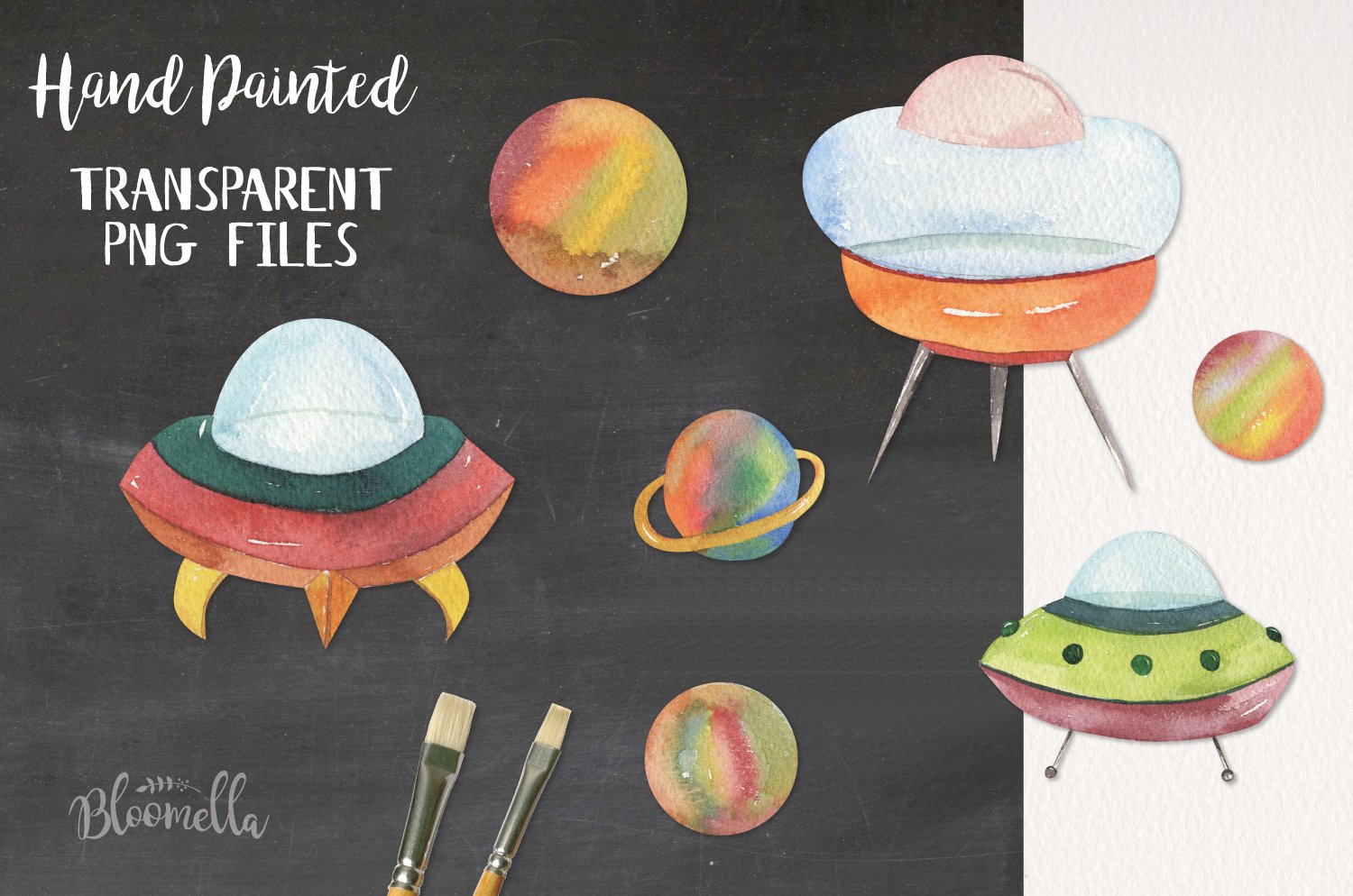 Spaceship Watercolor 11 Elements Space Planets Galaxy