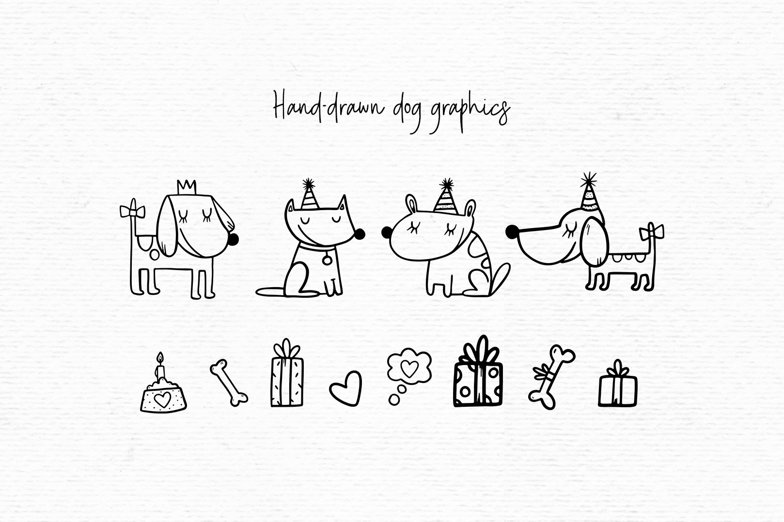Hand-drawn dog clipart| Birthday digital stamps