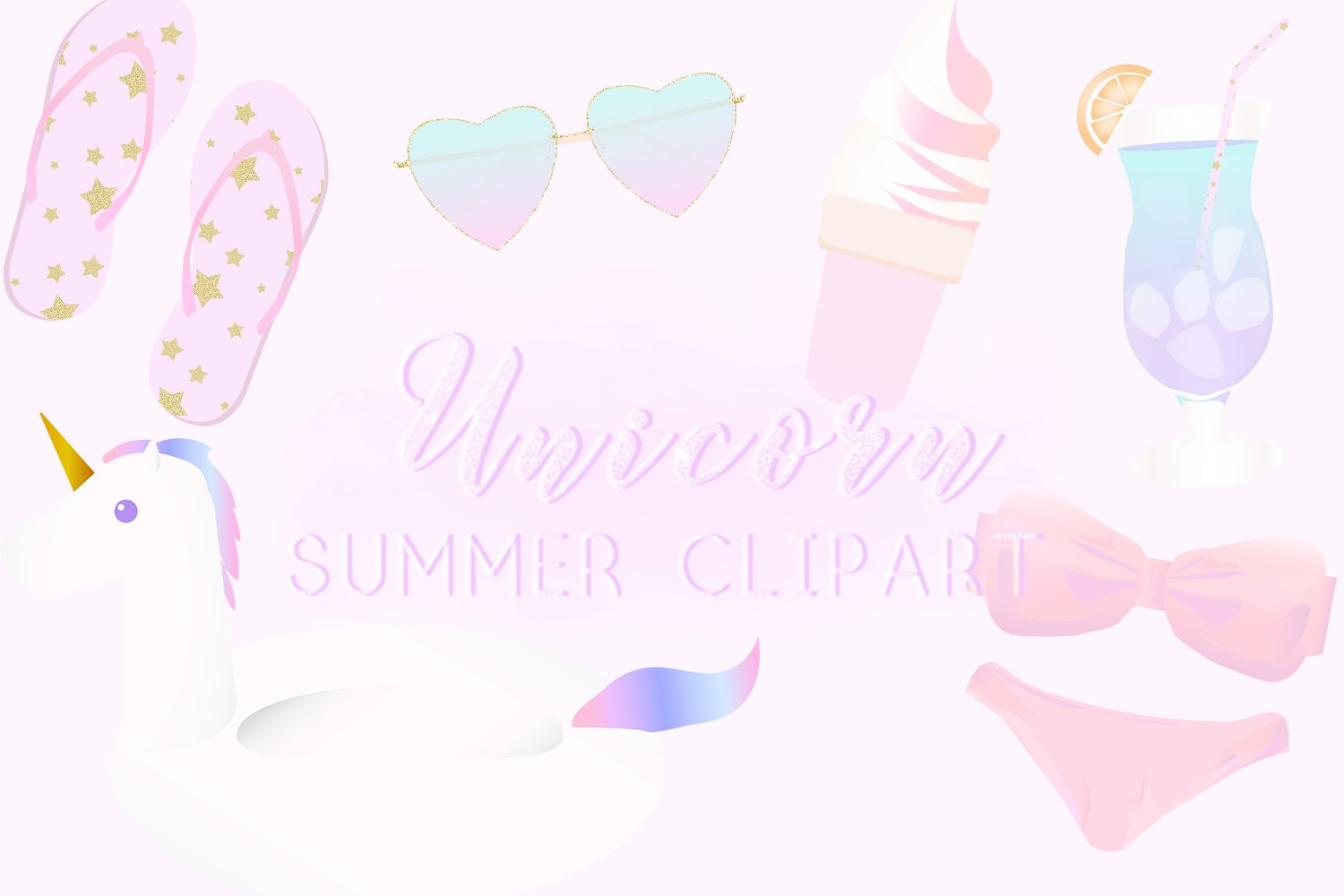 Unicorn Summer Clipart (177535) | Illustrations | Design Bundles