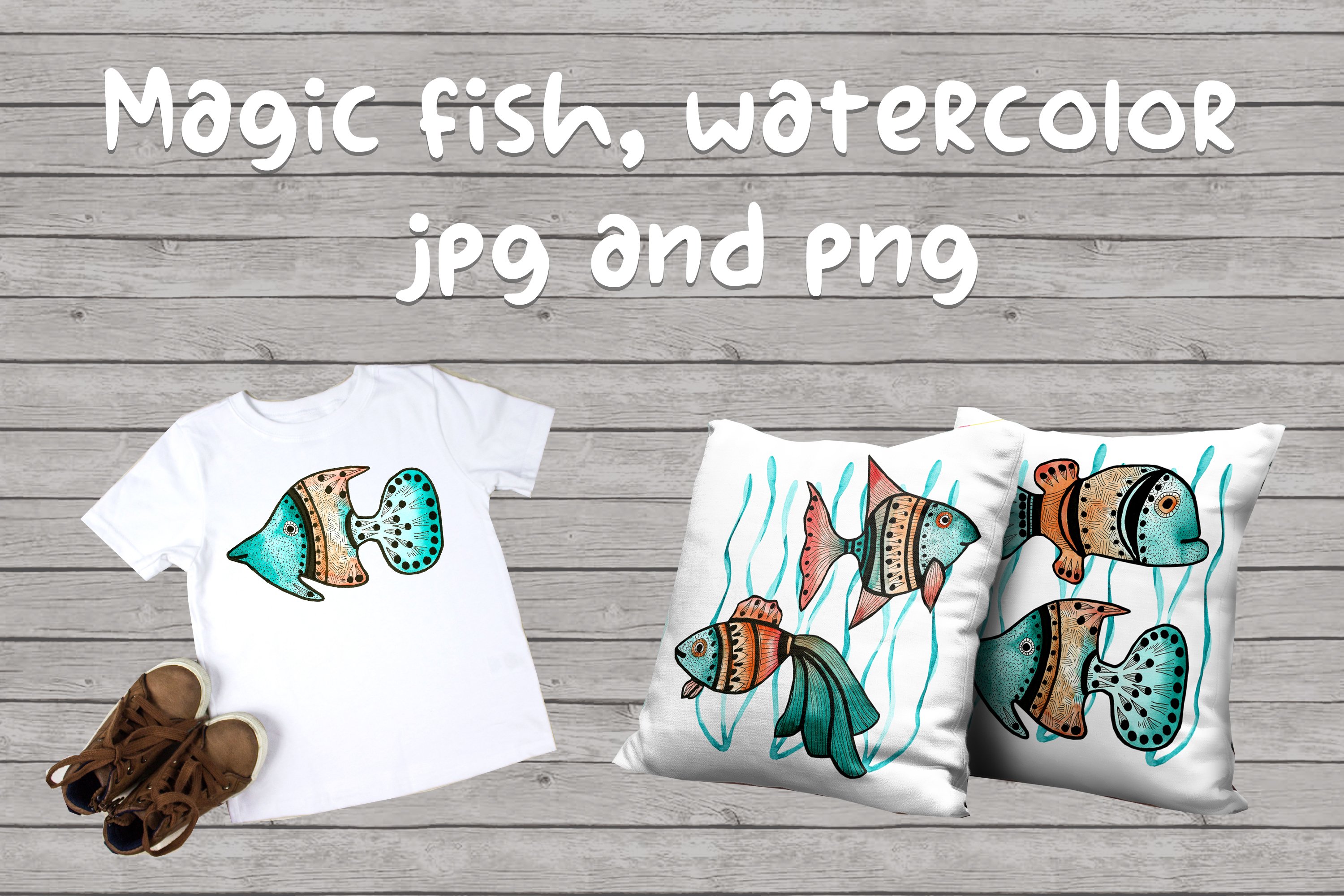 Magic fish, watercolor jpg and png sublimation (1278114 ...