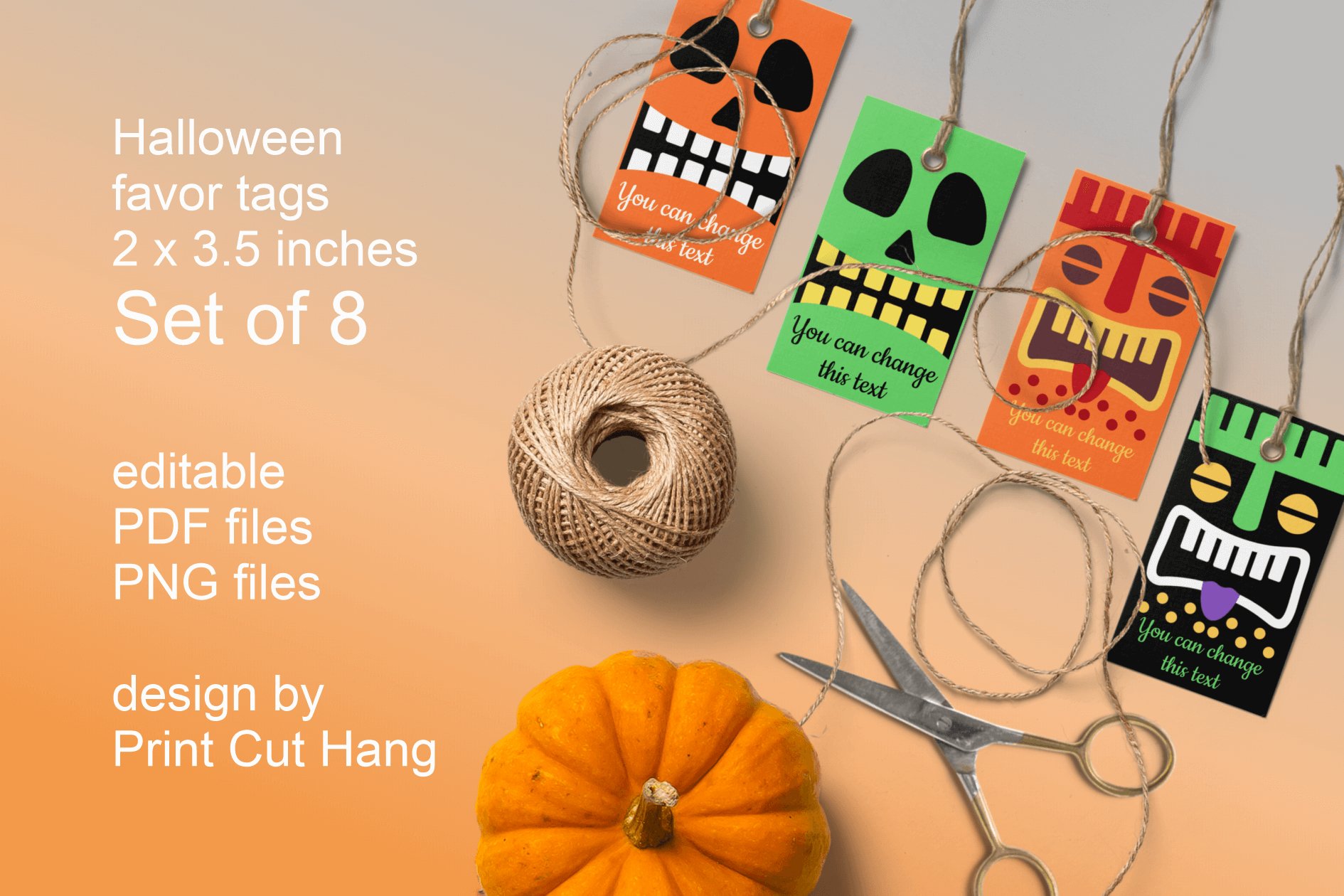 Printable Halloween Favor Tags Set of 8 Editable PDF