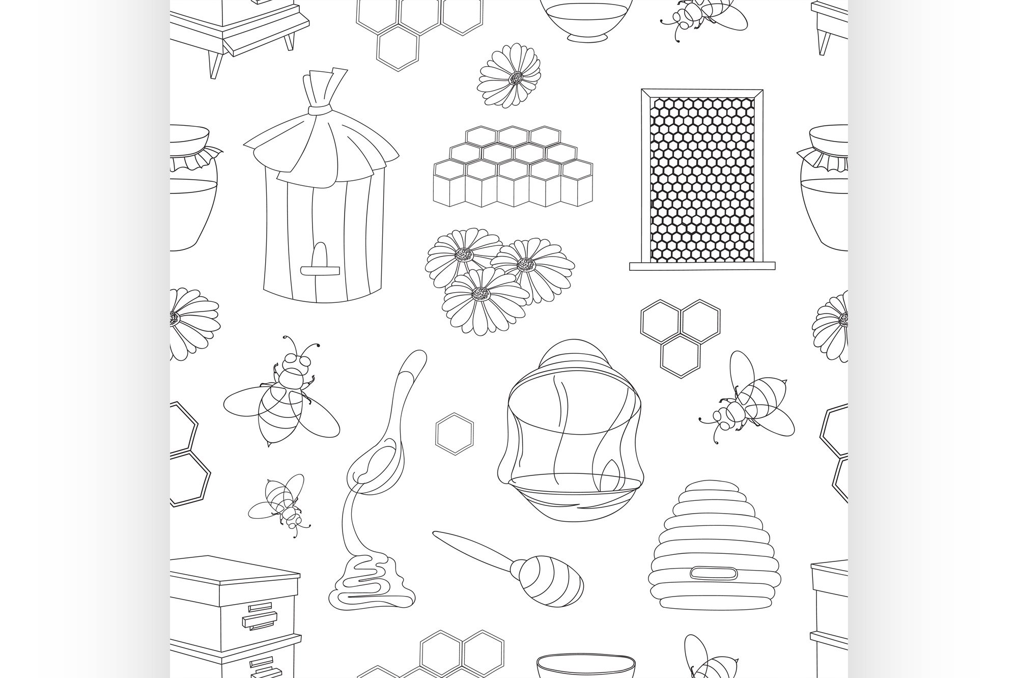 Honey pattern. Design with apiary sketch elements. (660603 ...