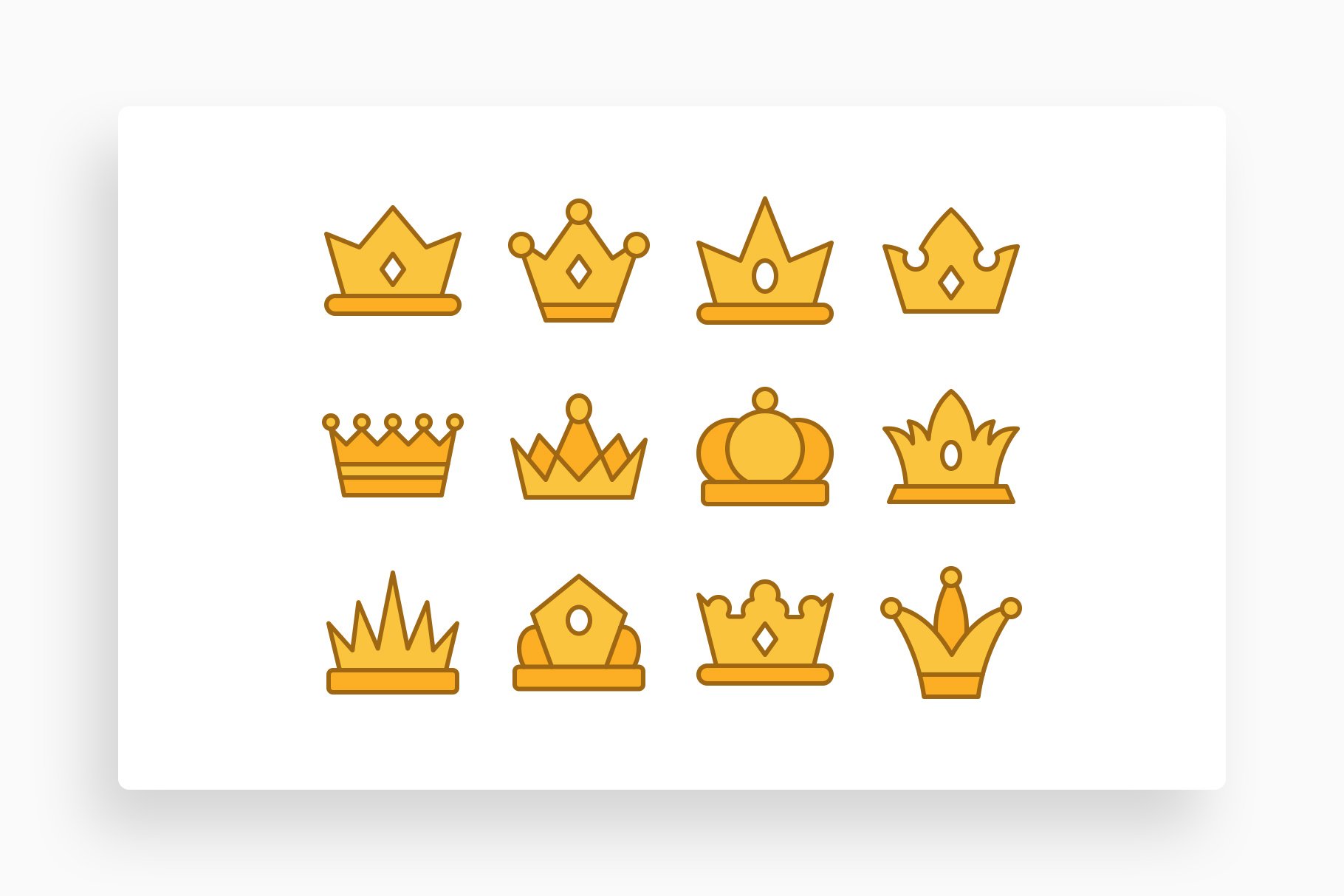 Crown and Royal Flat Line Icons