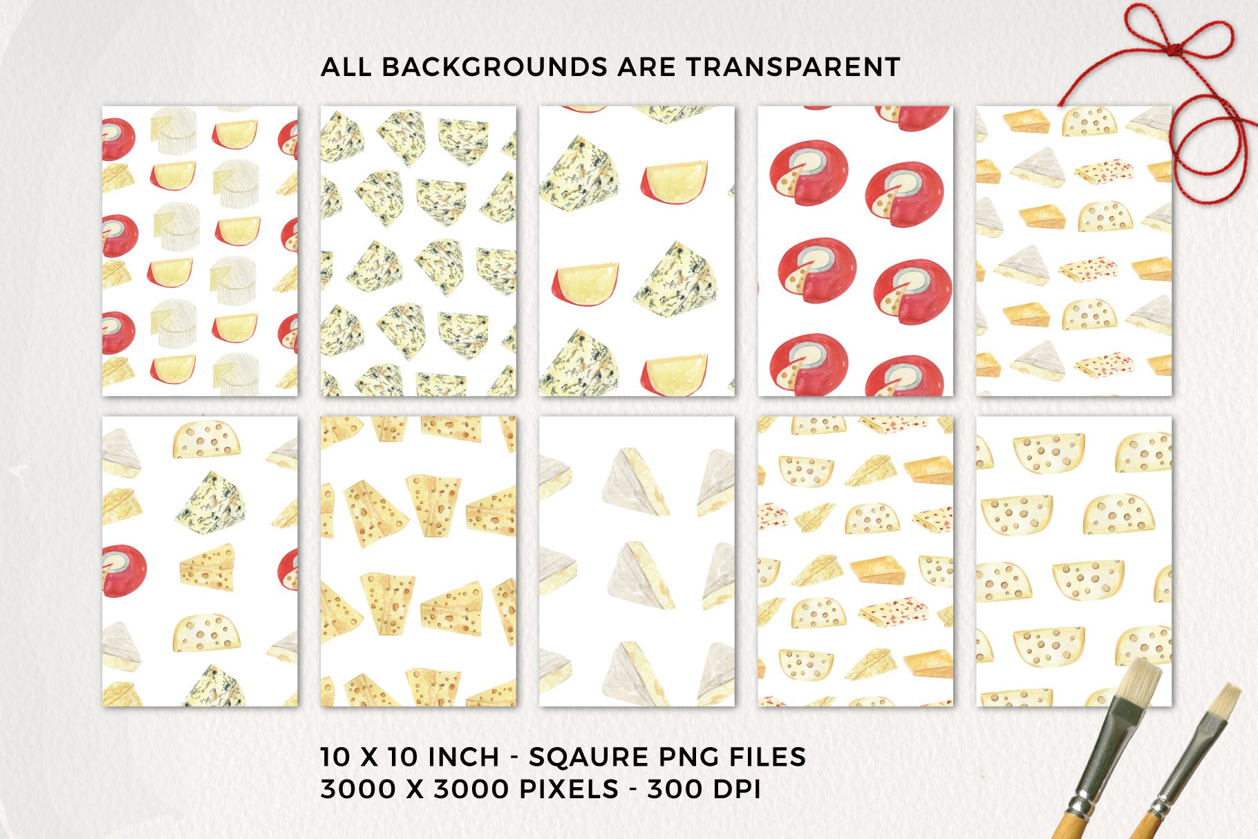 Cheese Watercolor Seamless Patterns Digital Food