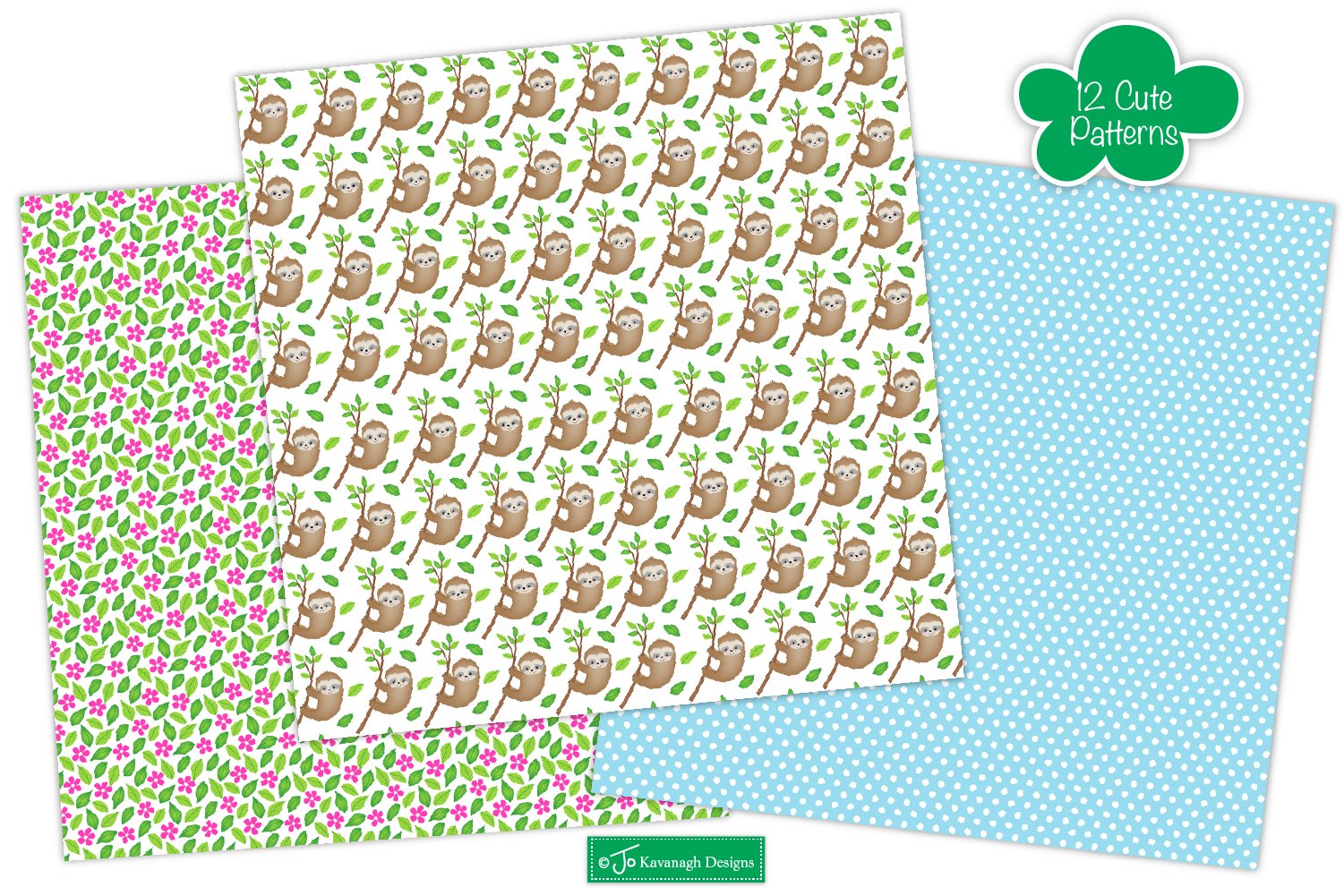 Sloth Digital Papers, Sloth Patterns, Cute Sloths -P30 (126598 ...