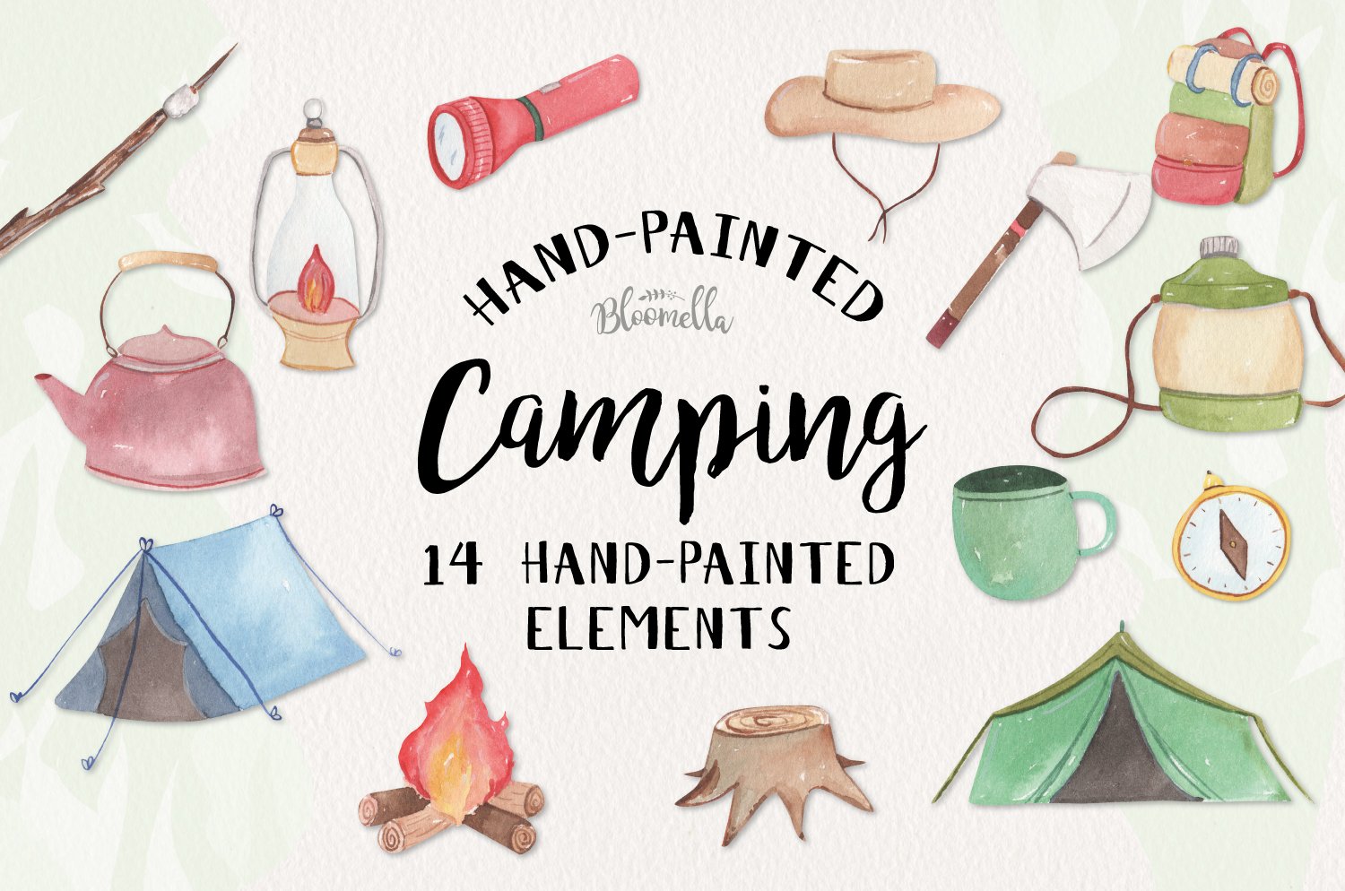 Camping Watercolor 14 Elements Camp Out Fun Outdoor Tents