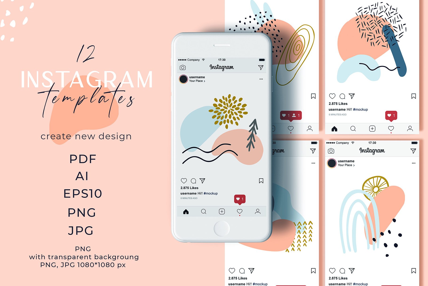 12 Instagram templates post in modern abstract art style (690232 ...