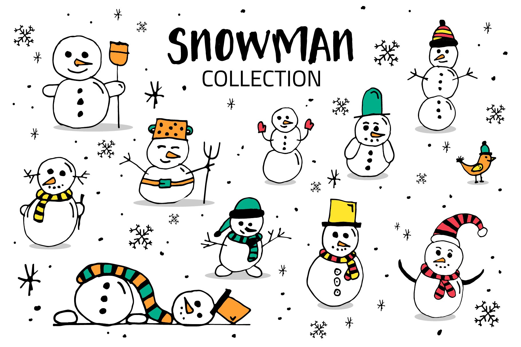 Snowman Hand draw collection (160497) | Illustrations | Design Bundles