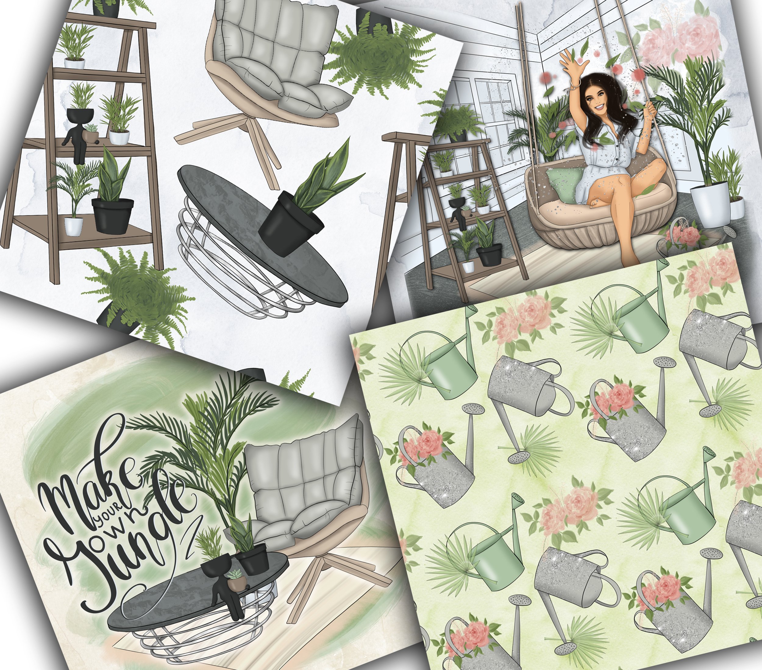 Plant Lady Clipart Graphic Design (178908) | Illustrations | Design Bundles