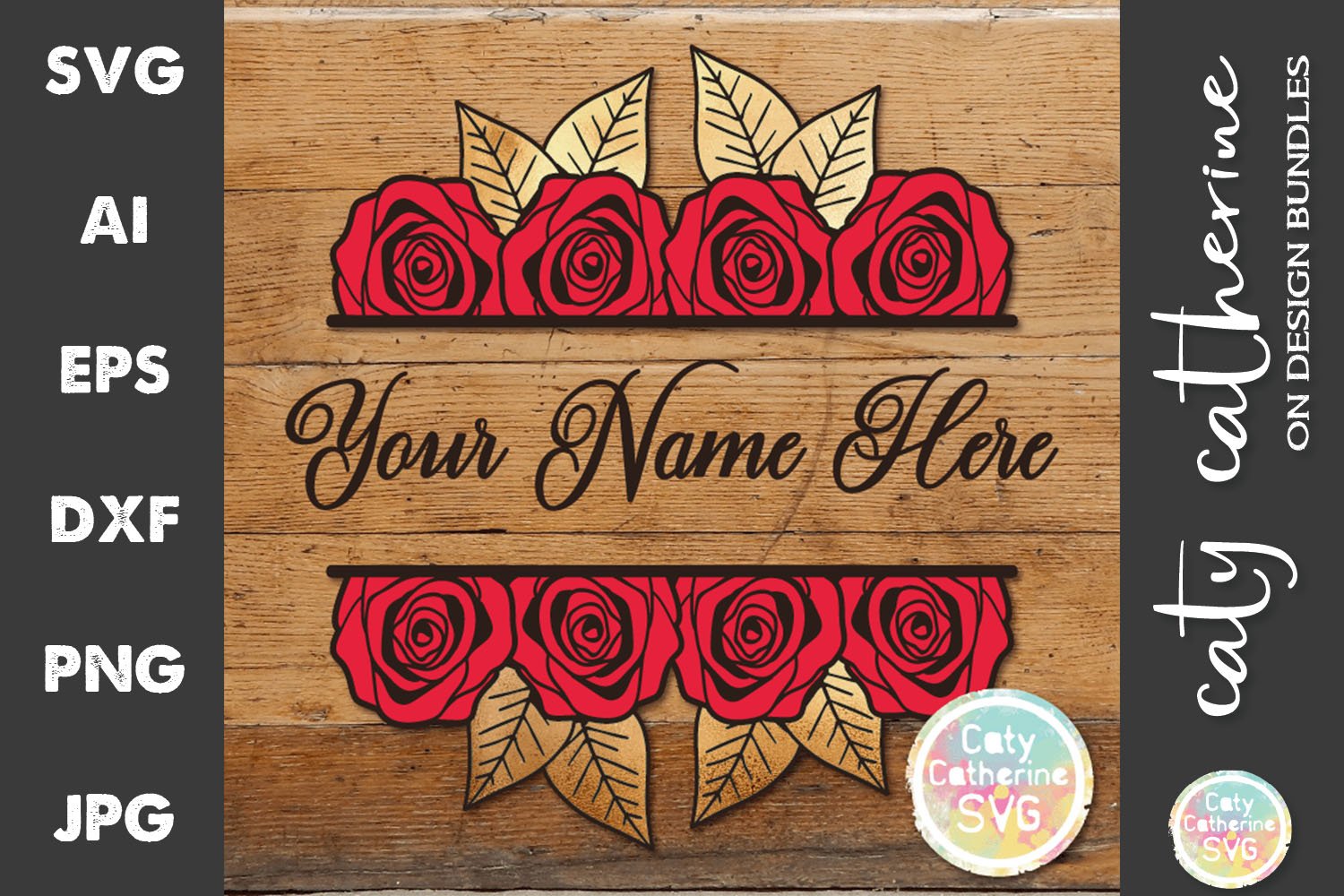 Rose with Leaves Split Monogram SVG Cut File (645482) | SVGs | Design ...