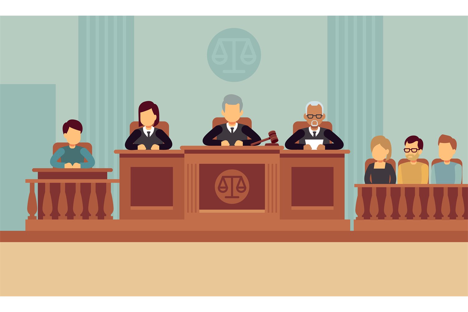 Courtroom interior with judges and lawyer. Justice and law v (909436 ...
