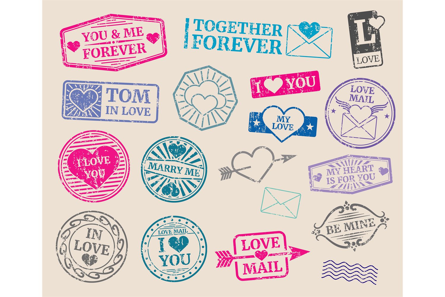 Vintage postage stamps vector set. Romantic date, love, vale (766405 ...