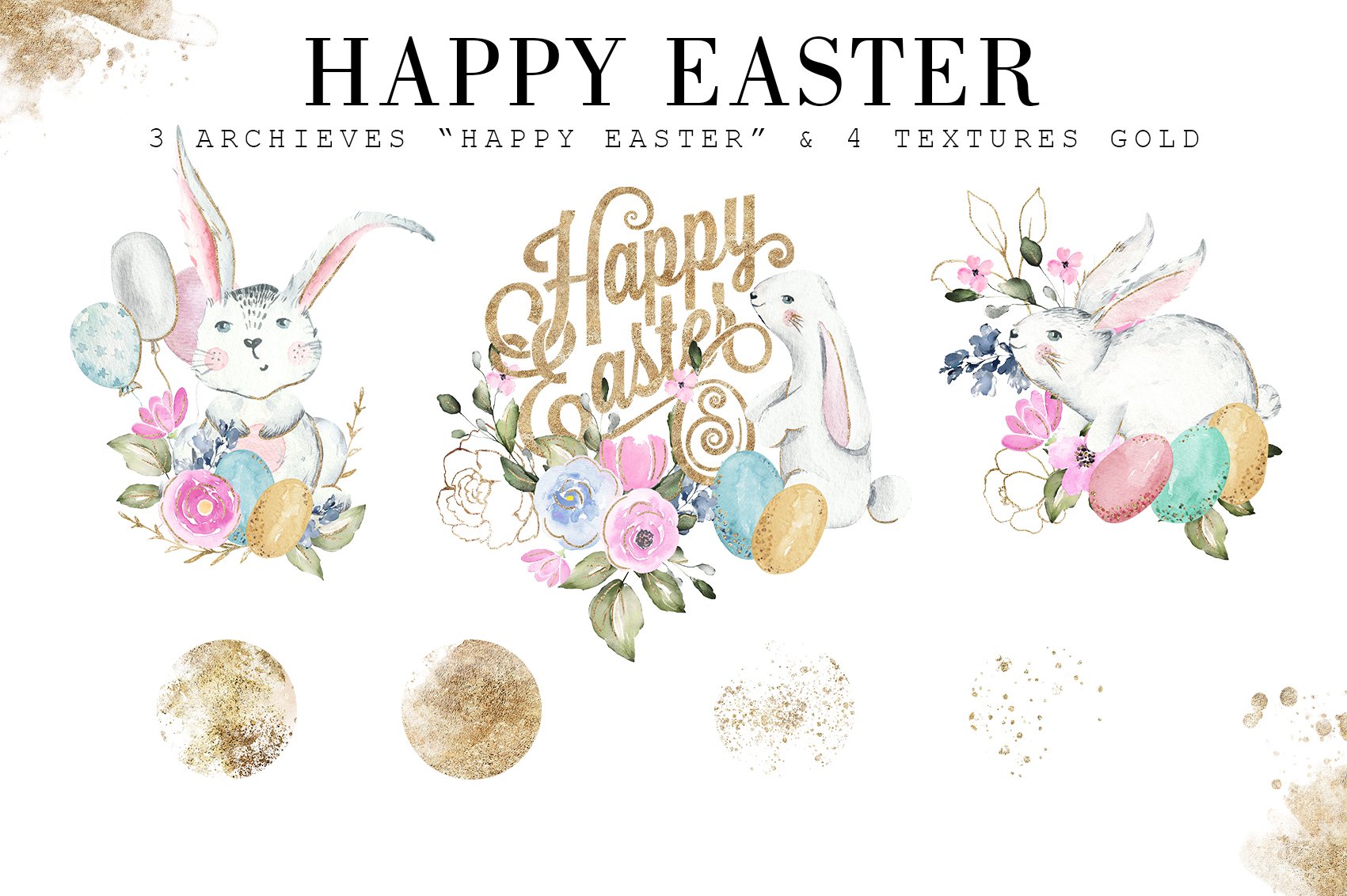 Happy Easter|Watercolor Elements clipArt (236789) | Illustrations ...