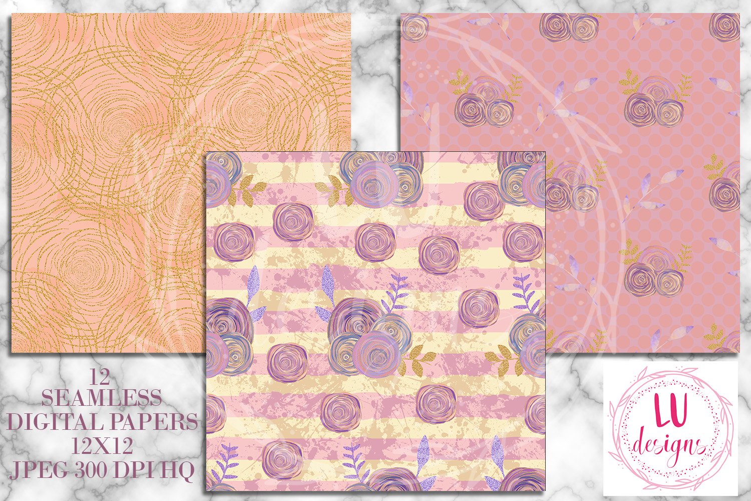 Floral Glitter Digital Paper, Purple Floral Backgrounds (86066 ...