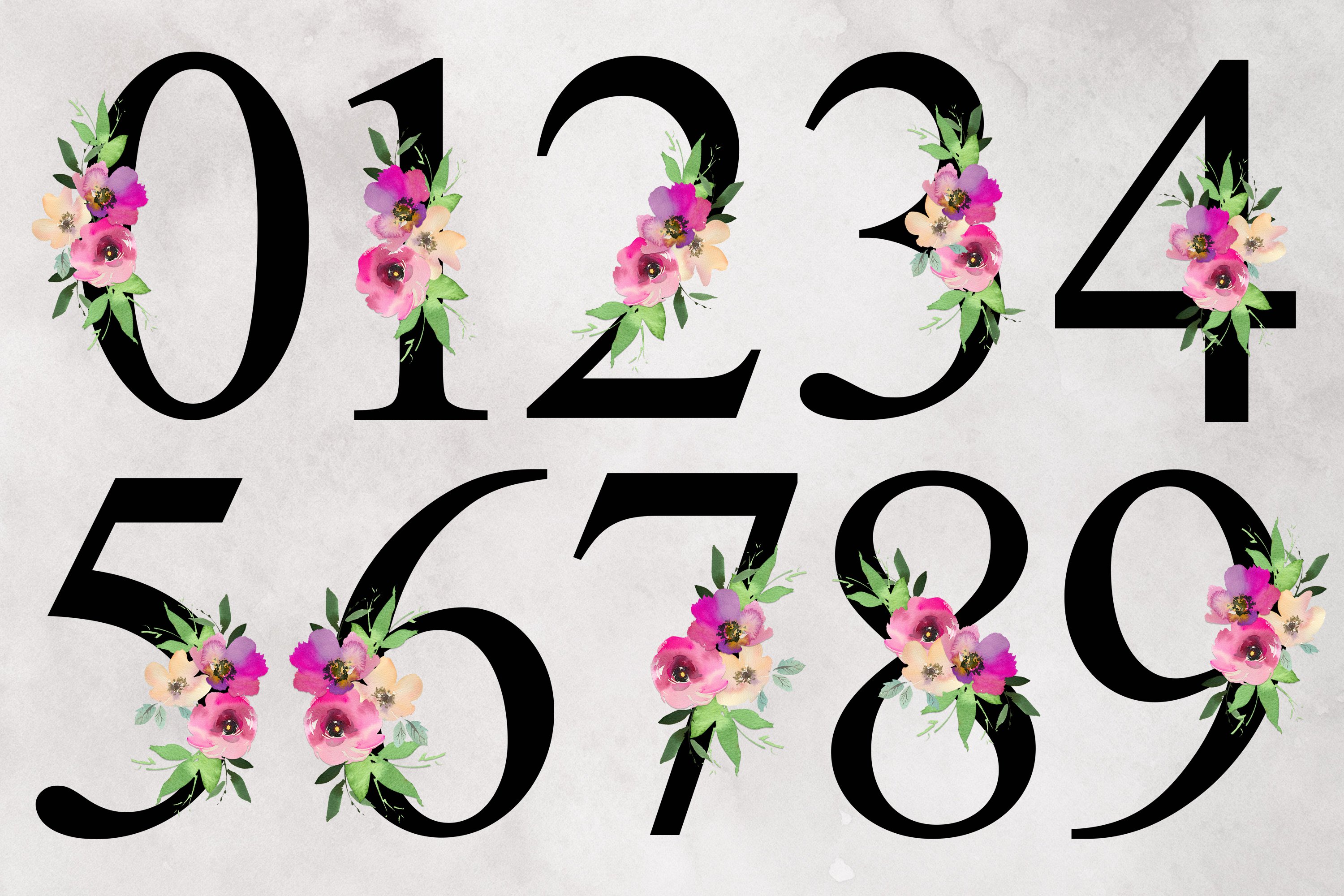 Watercolour Floral Alphabet and Number Clipart Bundle (577504 ...