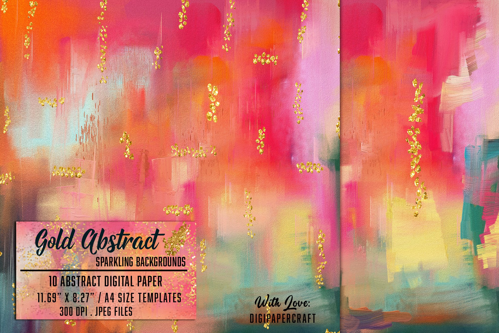 Gold Acrylic Abstract Art, Digital paper, Paint Textures, (861372 ...