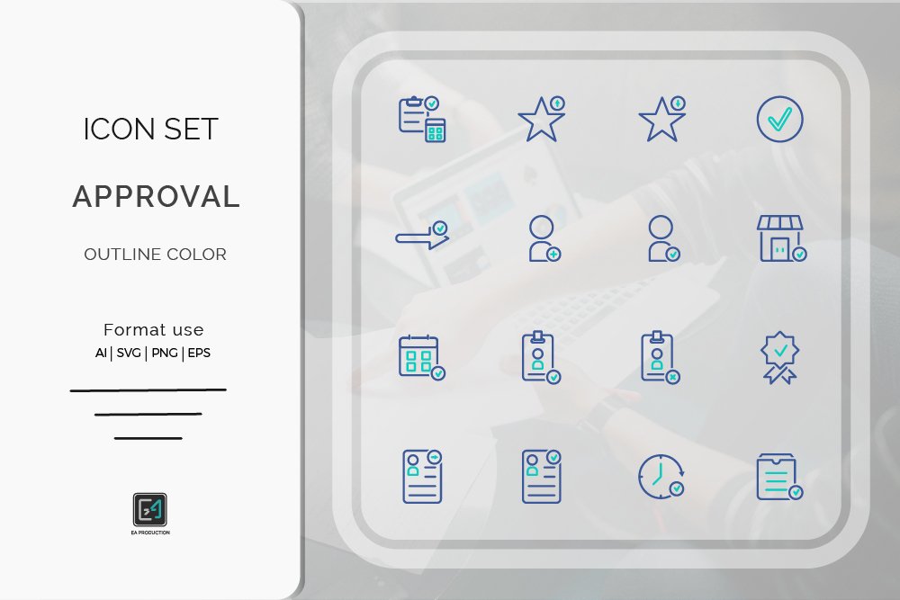 Icon set APPROVAL outline color style (119813) | Icons | Design Bundles