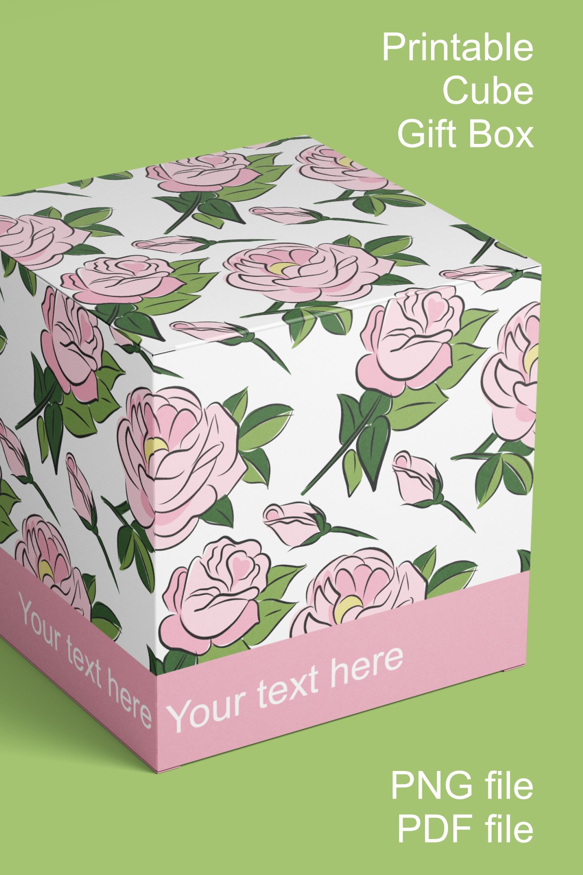 Printable Light Pink Roses Cube Gift Boxes Set of 4